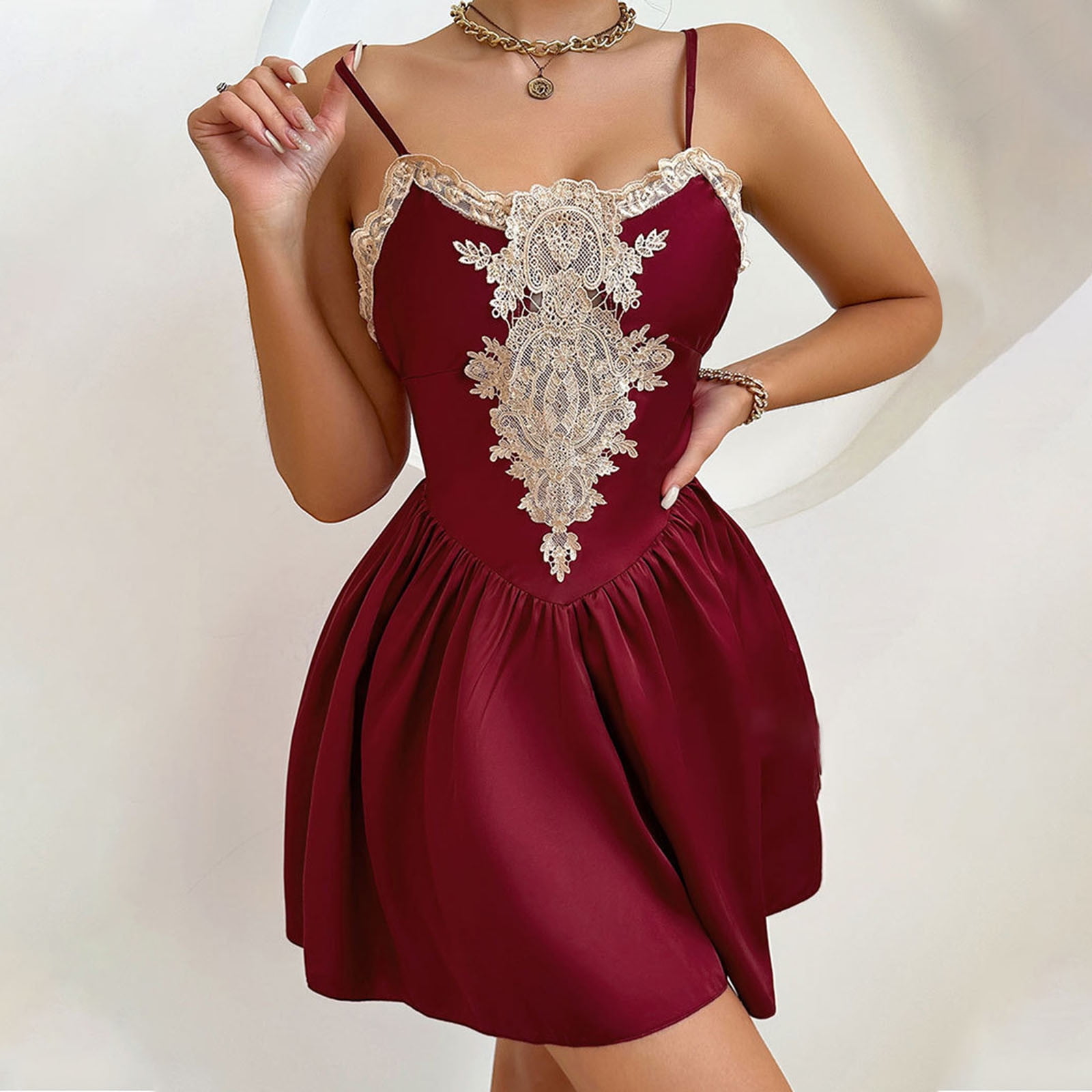 Nrmvnmi Women's Plus Size Sexy Sleepwear Lace Babydoll Slip Dress ...