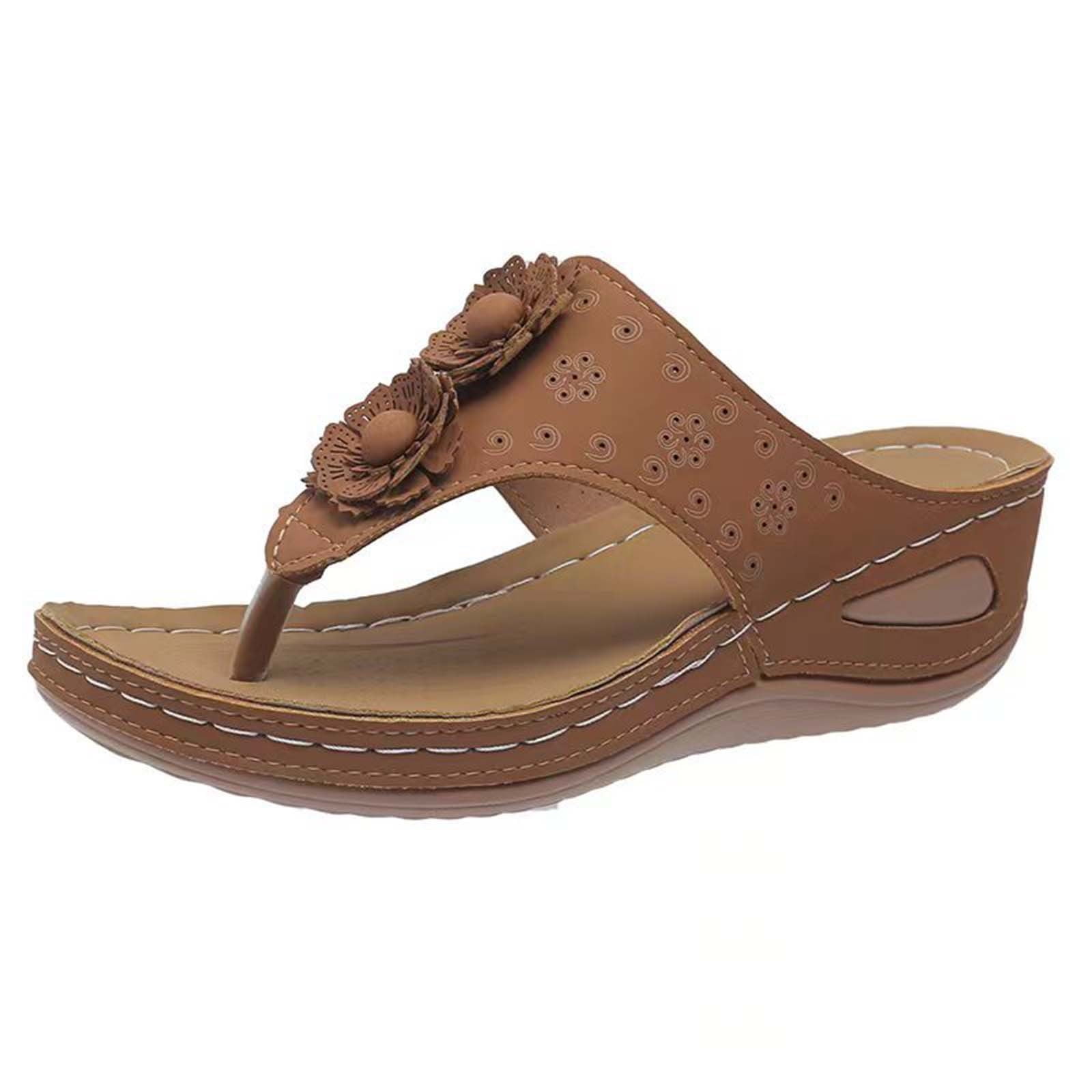 Nrmvnmi Women's Slippers Open Toe Flip-Flops with Arch Support Wedge ...