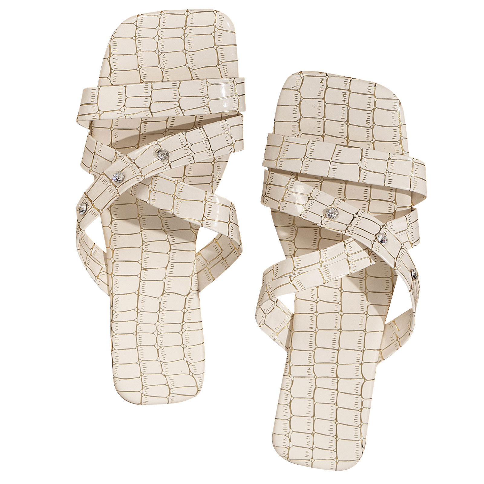 Nrmvnmi Women's Slippers Summer Open Toe Rhinestone Beach Flat Stone ...