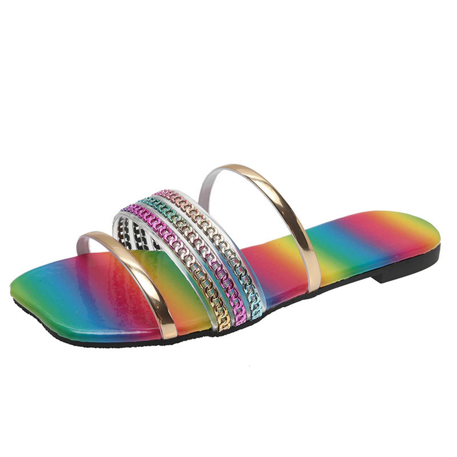 Nrmvnmi Women's Slippers Summer Open Toe Rhinestone Flat Flip-Flops ...