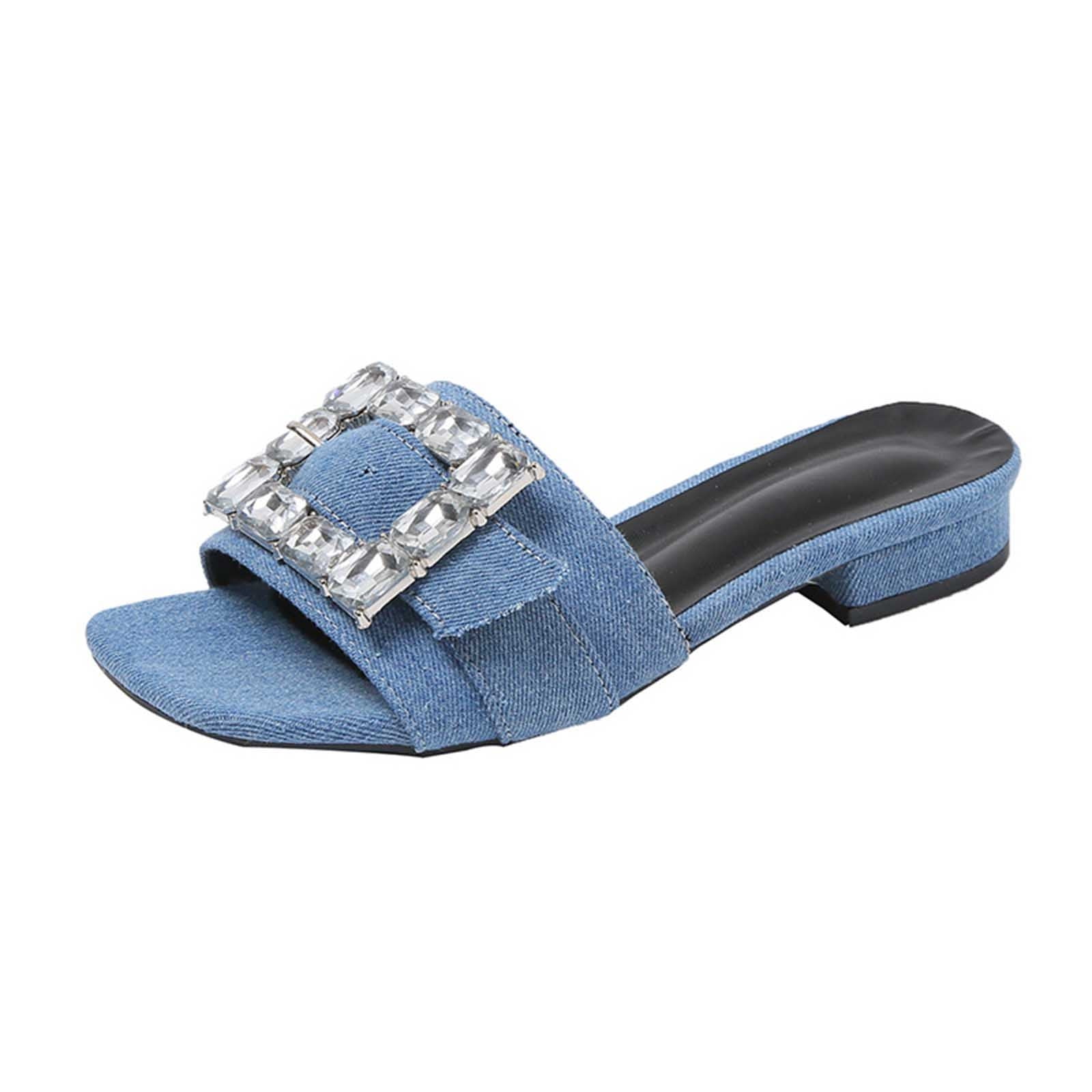Nrmvnmi Women's Slippers Summer Open Toe Rhinestone Oversized Chunky ...