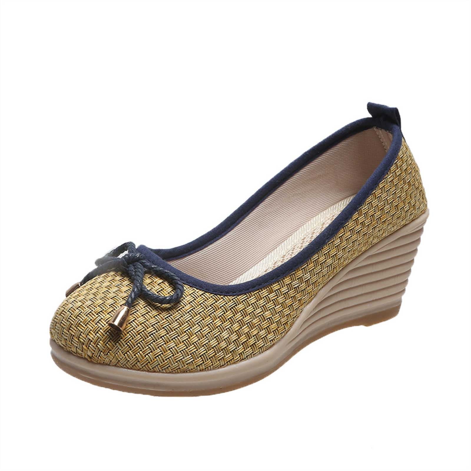 Nrmvnmi Women's Wedge Shoes Closed Toe Plus Size Wedge with Bow Thick ...