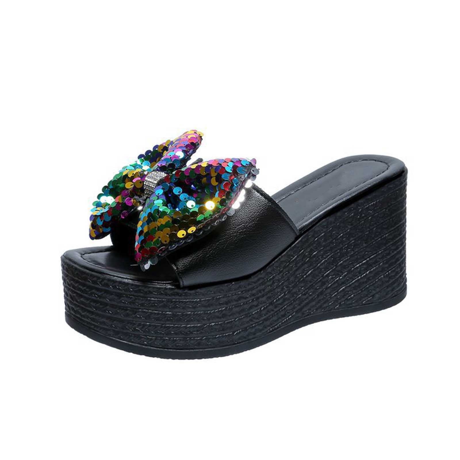 Nrmvnmi Women's Wedge Slipper Open Toe Summer One-Line Platform Colored ...