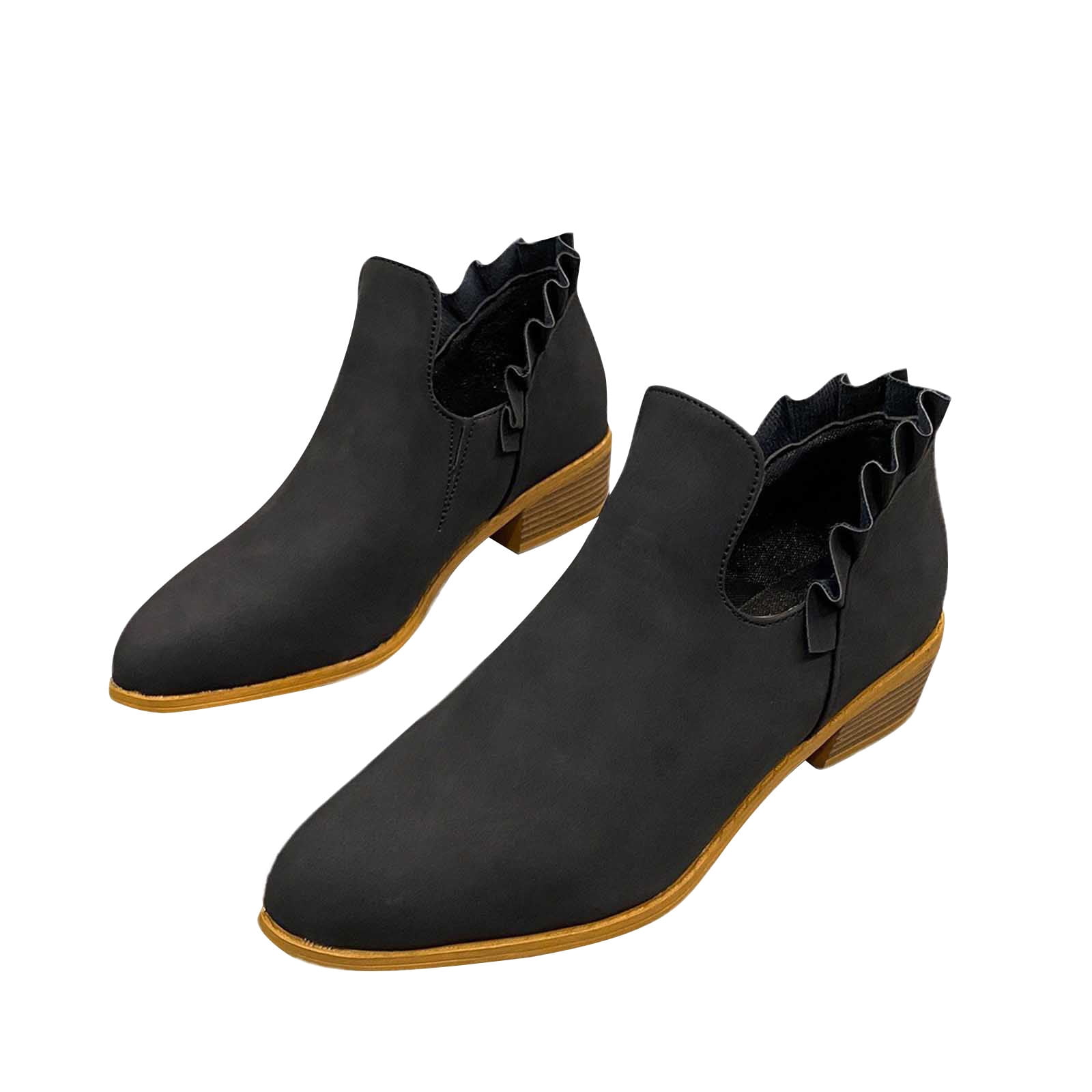 Nrmvnmi Womens Fall Cutout Booties Pointed Toe Ankle Heels Low Stacked ...