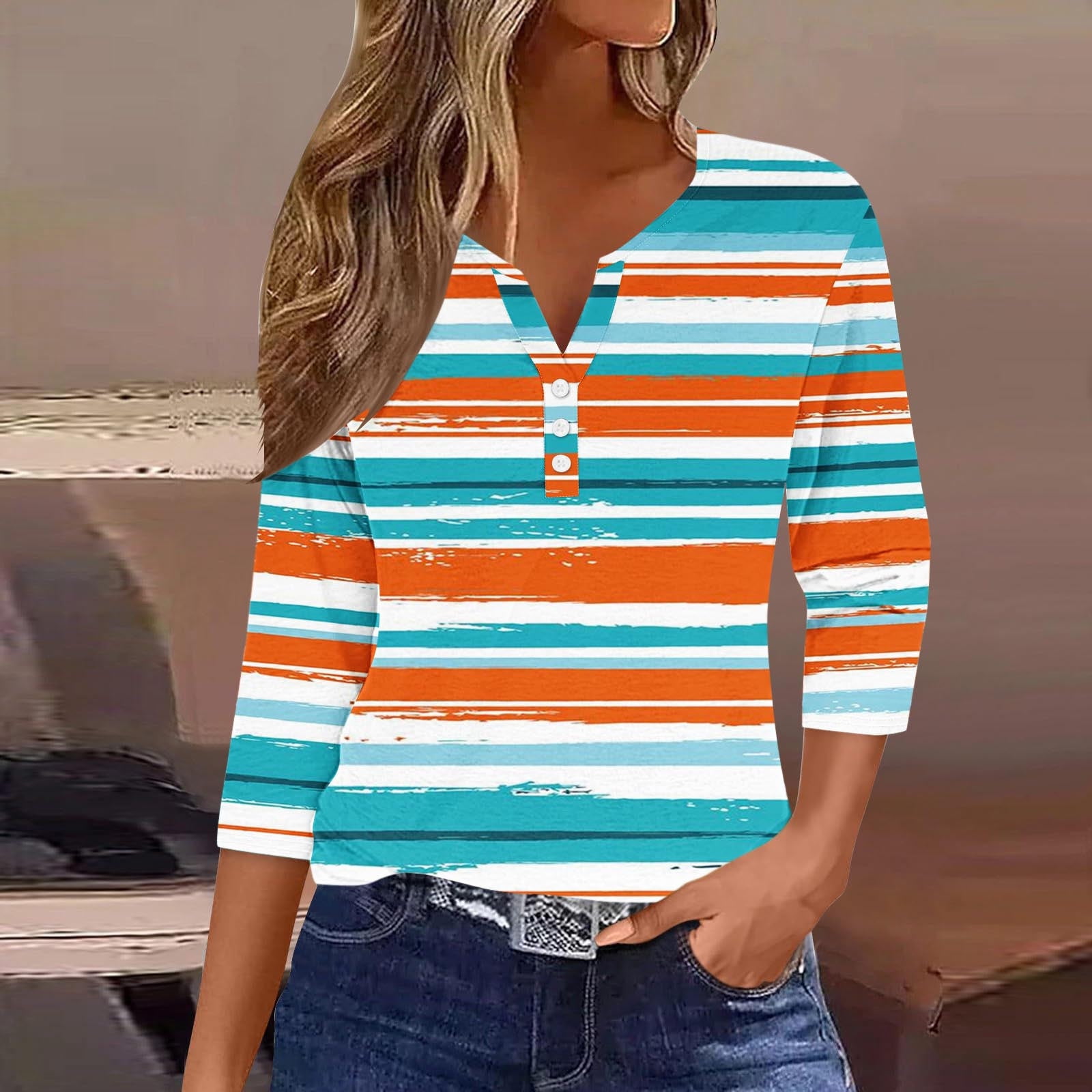 Nrmvnmi Womens Floral Prints Blouses & Button-Down Shirts 3/4 Sleeve ...