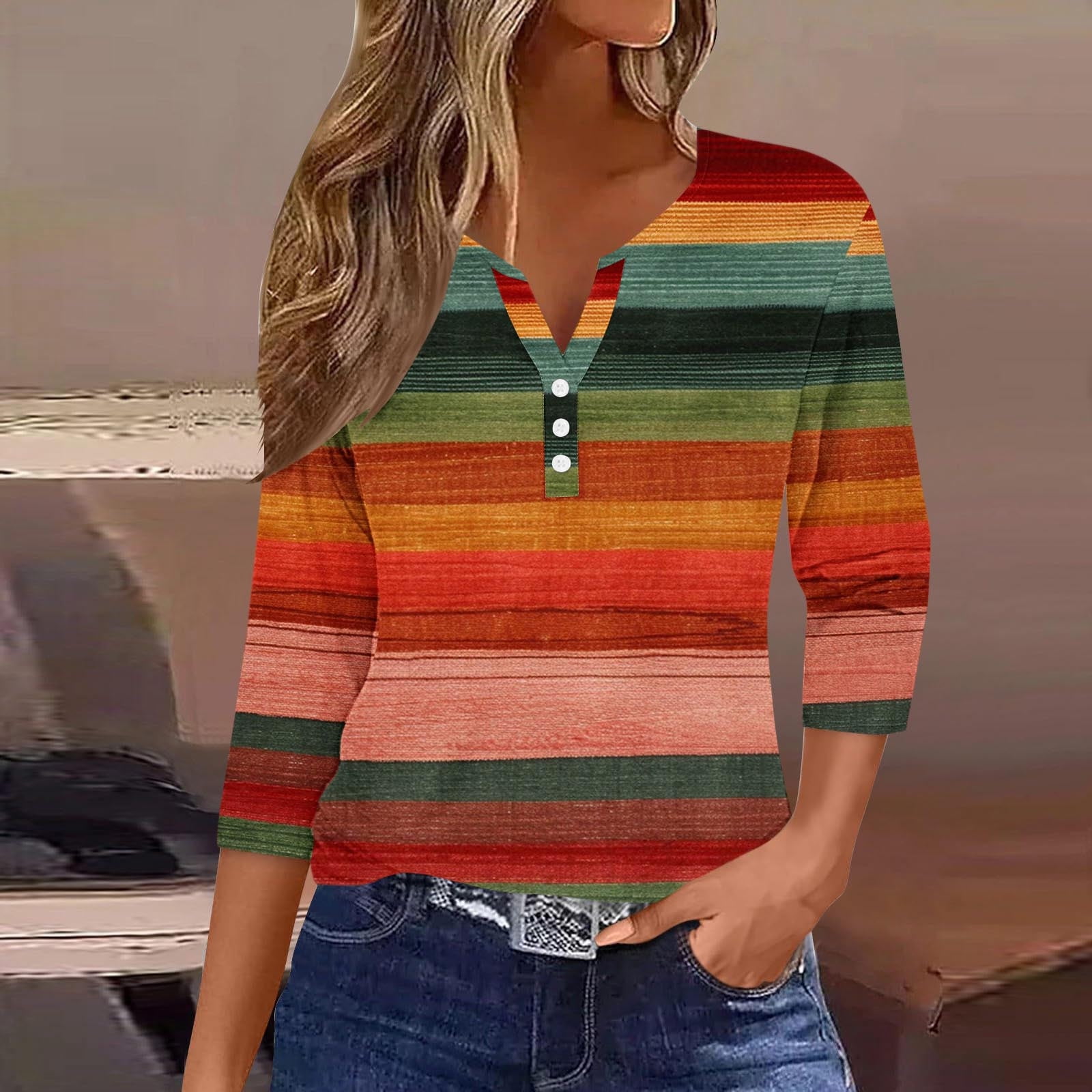 Nrmvnmi Womens Floral Prints Blouses & Button-Down Shirts 3/4 Sleeve ...