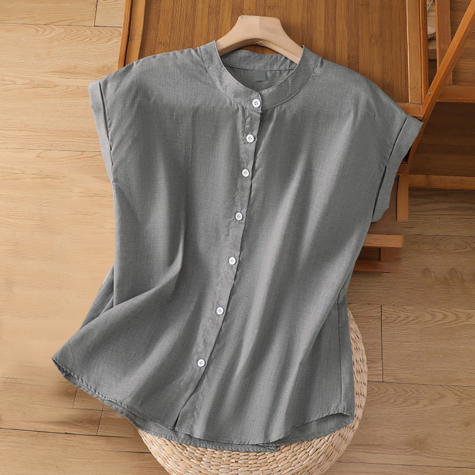 Nrmvnmi Womens Long Sleeve Button Down Cotton Linen Shirt Blouse Loose ...