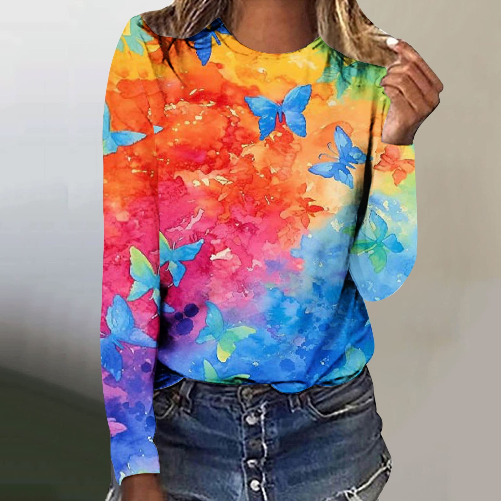 Nrmvnmi Womens Long Sleeve Tops Casual Henley Neck Floral Prints Summer ...