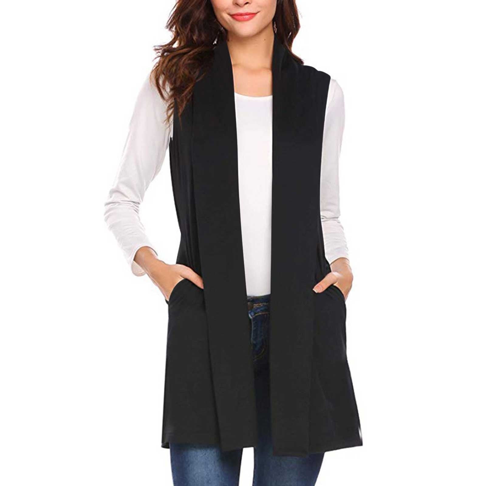 Nrmvnmi Womens Long Vests Sleeveless Draped Lightweight Open Front ...