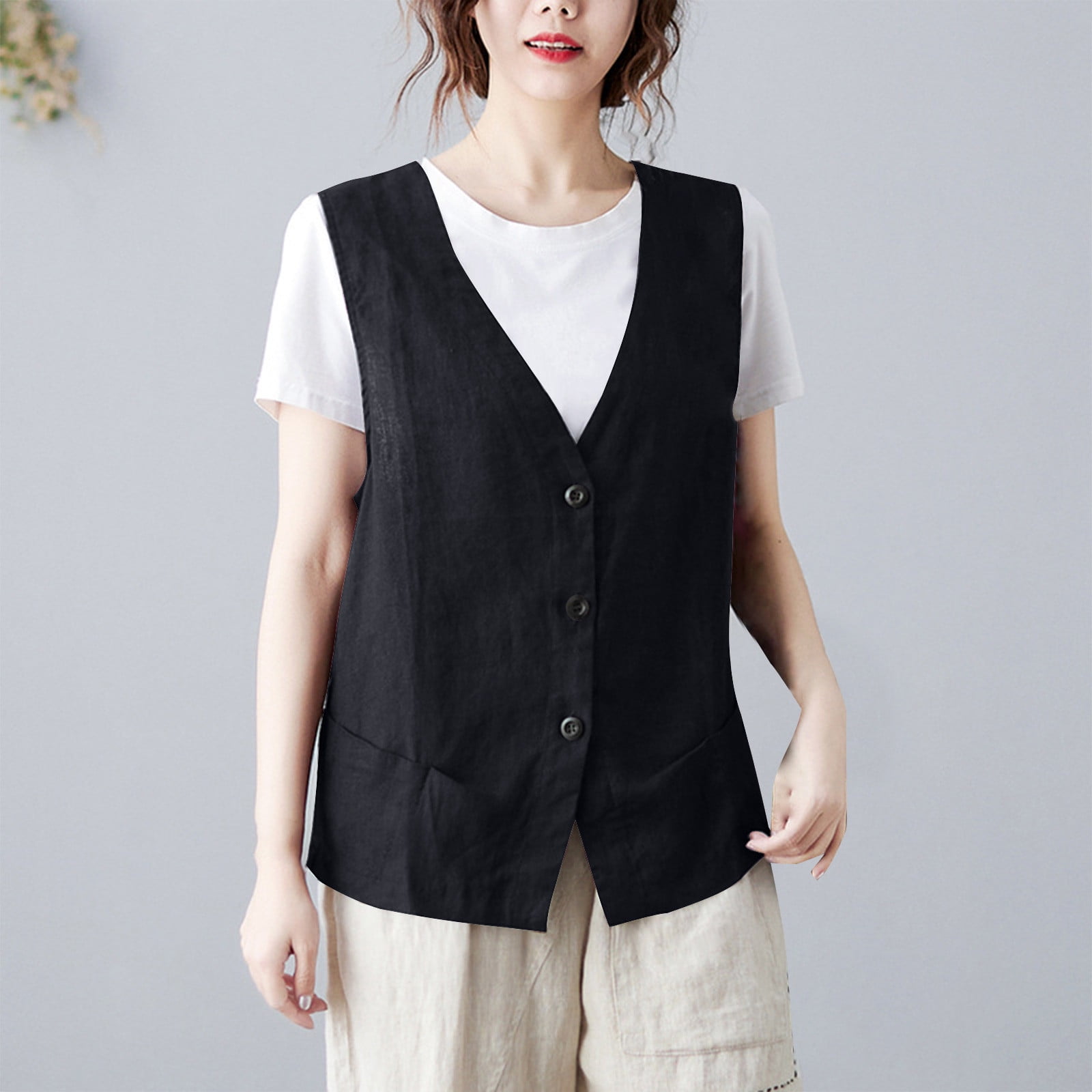 Nrmvnmi Womens Vintage Waistcoat Solid Color v-neck Herringbone Tweed ...