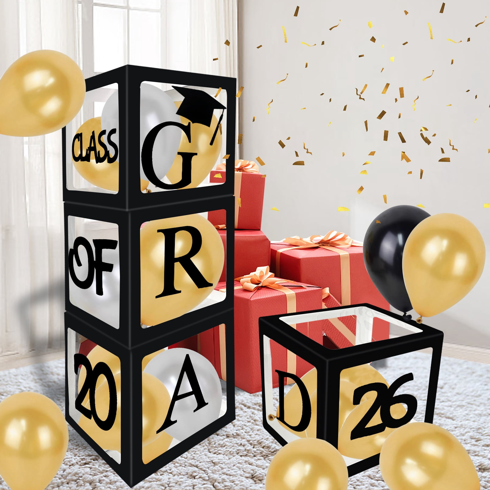 Nrnio 2024 Graduation Decor, 4pcs Black Balloon Boxes, GRAD 2024, High ...