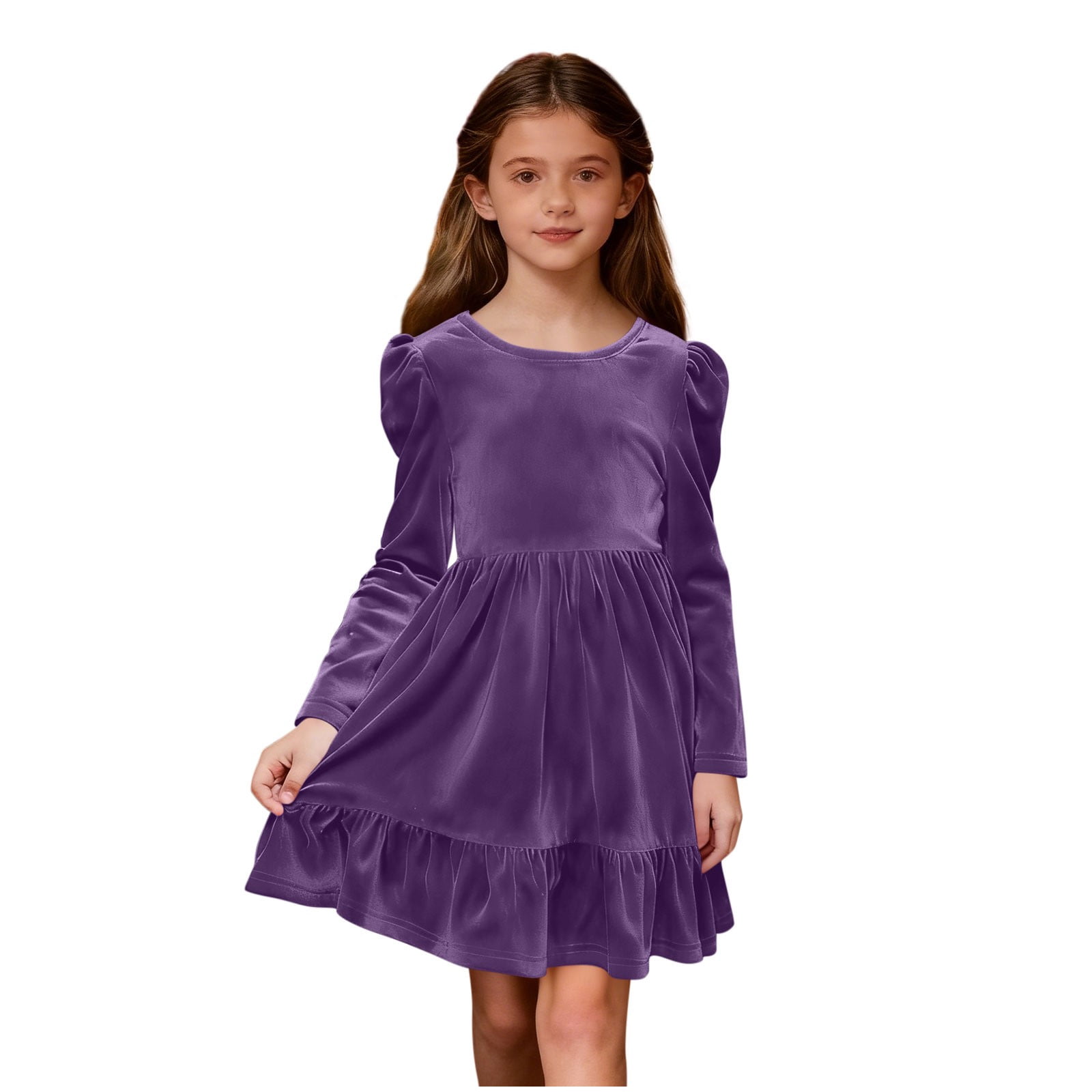 Nskgu Girls Long Sleeve Dress Velvet Crew Neck Bow Back Holiday Party ...