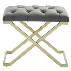 Constantine Bench in Synthetic Leather, Light Gold, Brown & Gold Finish - Walmart.com