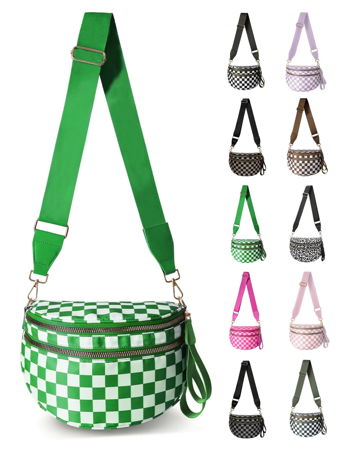 Nsw Checkered Nylon Crossbody Bag for Women, Spacious Checkered Bum Bag ...