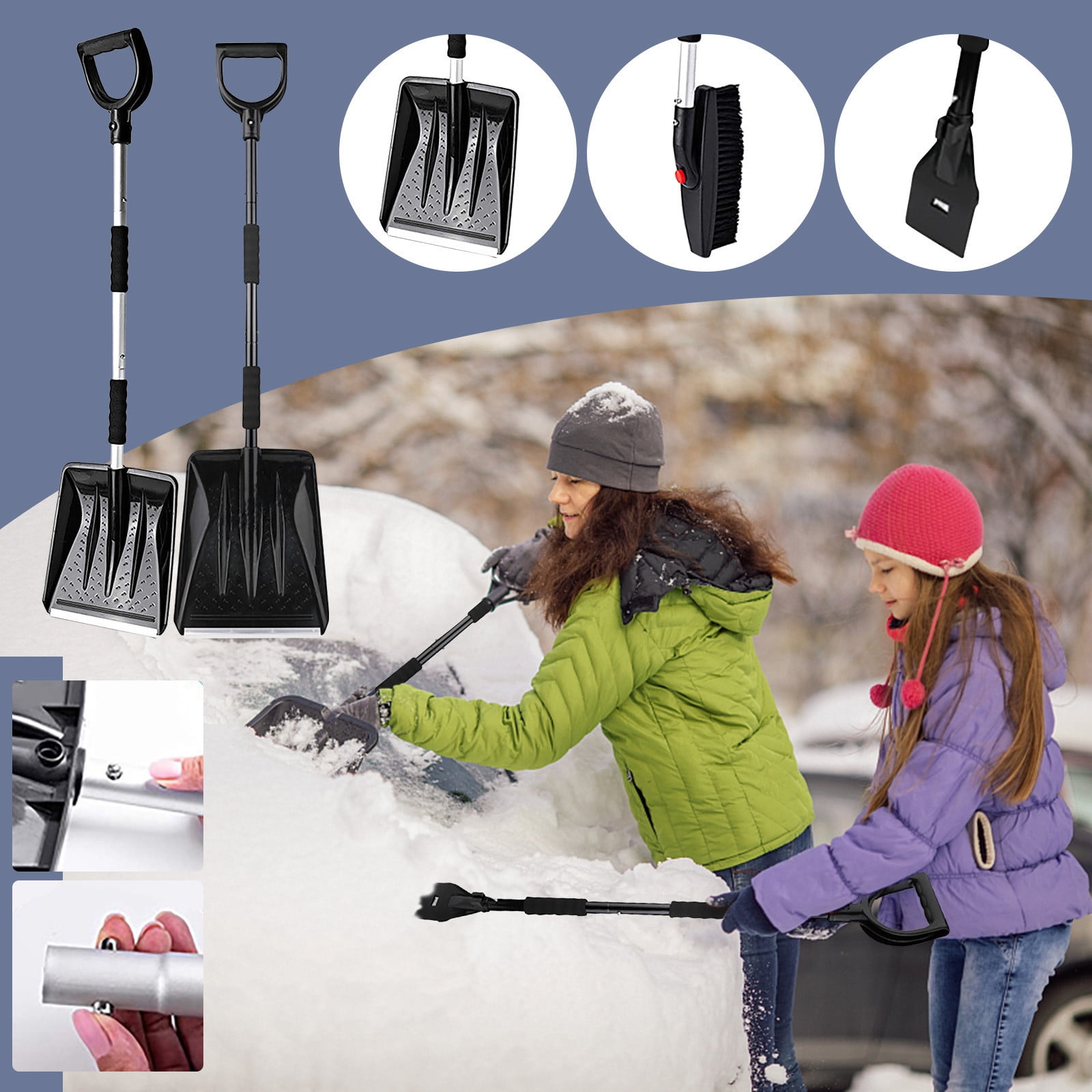 Nsxcdh 3 in 1 Snow Shovel Set with Ice Scraper and Snow Brush,Stainless ...