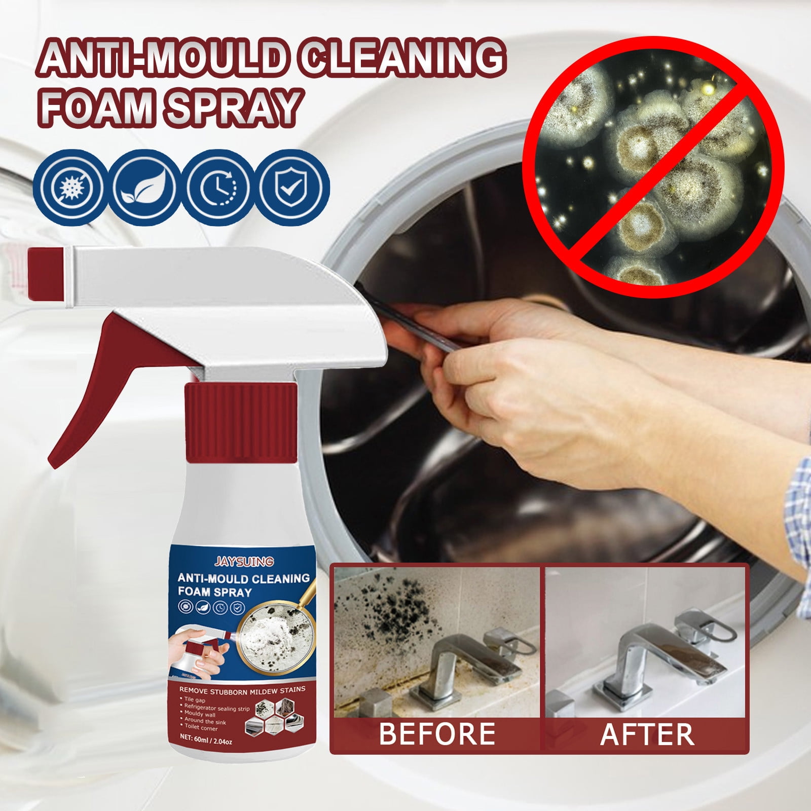 Nsxcdh Anti Mould Spray Foam Cleaner 60ml Powerful Stain Odor Removal ...
