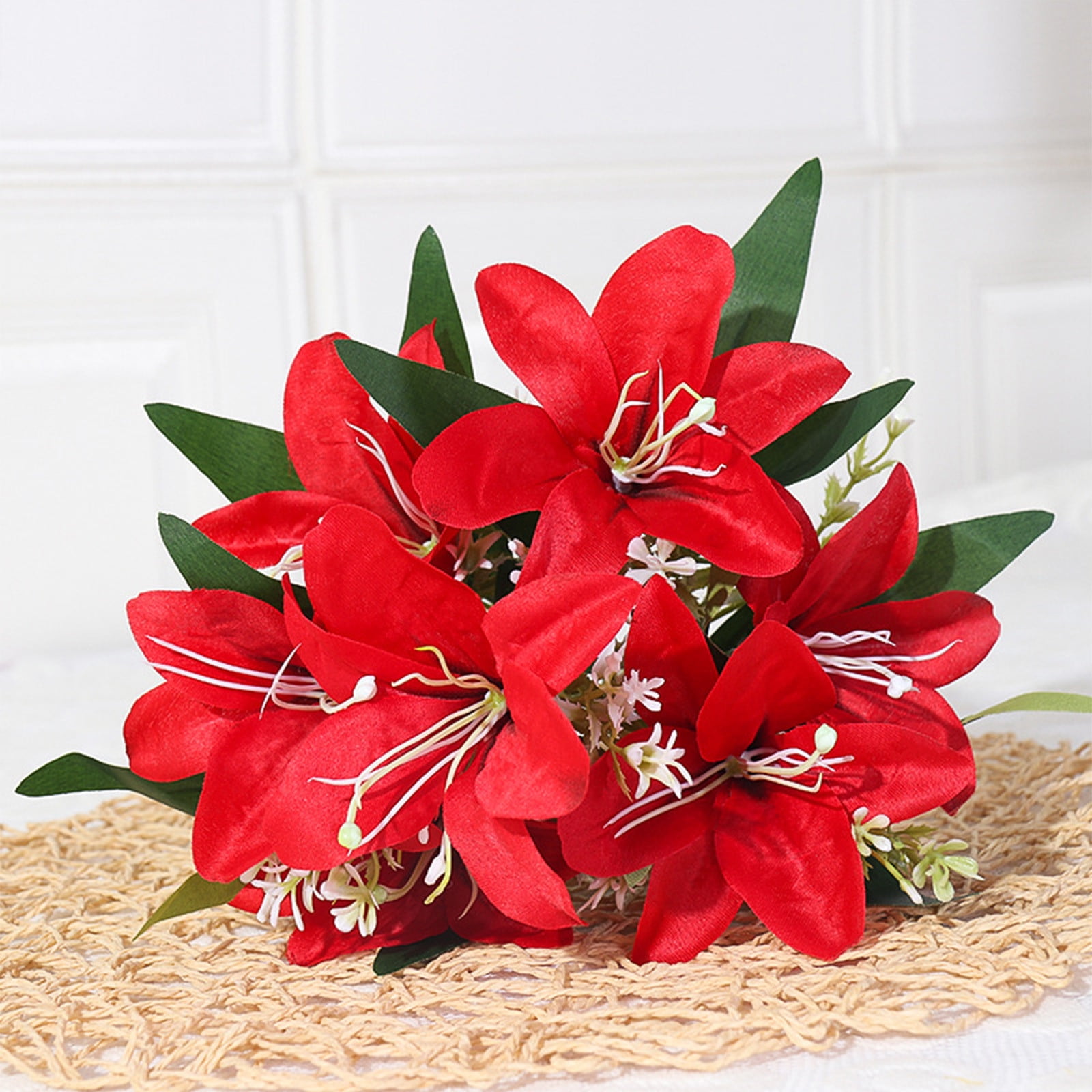 Nsxcdh Artificial Lily Bouquet Silk Flowers, Realistic Indoor Fake ...
