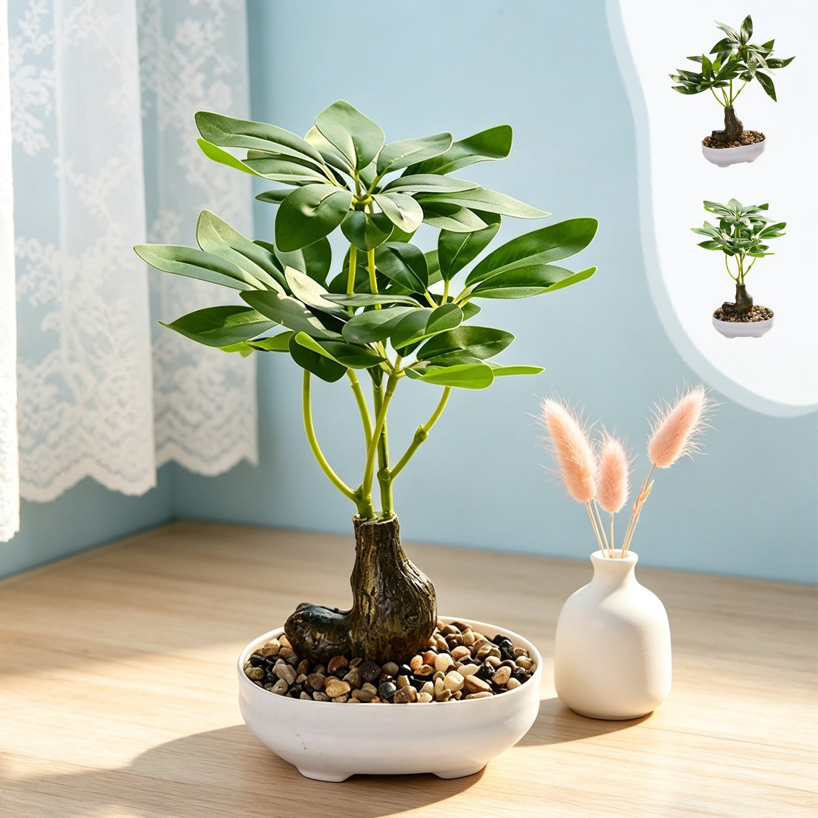 Nsxcdh Artificial Rich Tree Bonsai Indoor Ornament Faux Green Plants ...