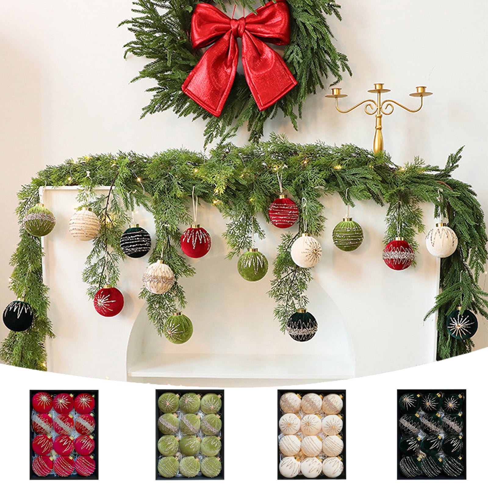 Nsxcdh Christmas Ball Set 12PCS Glitter Velvet Diamonds Flock Cloth 3 ...