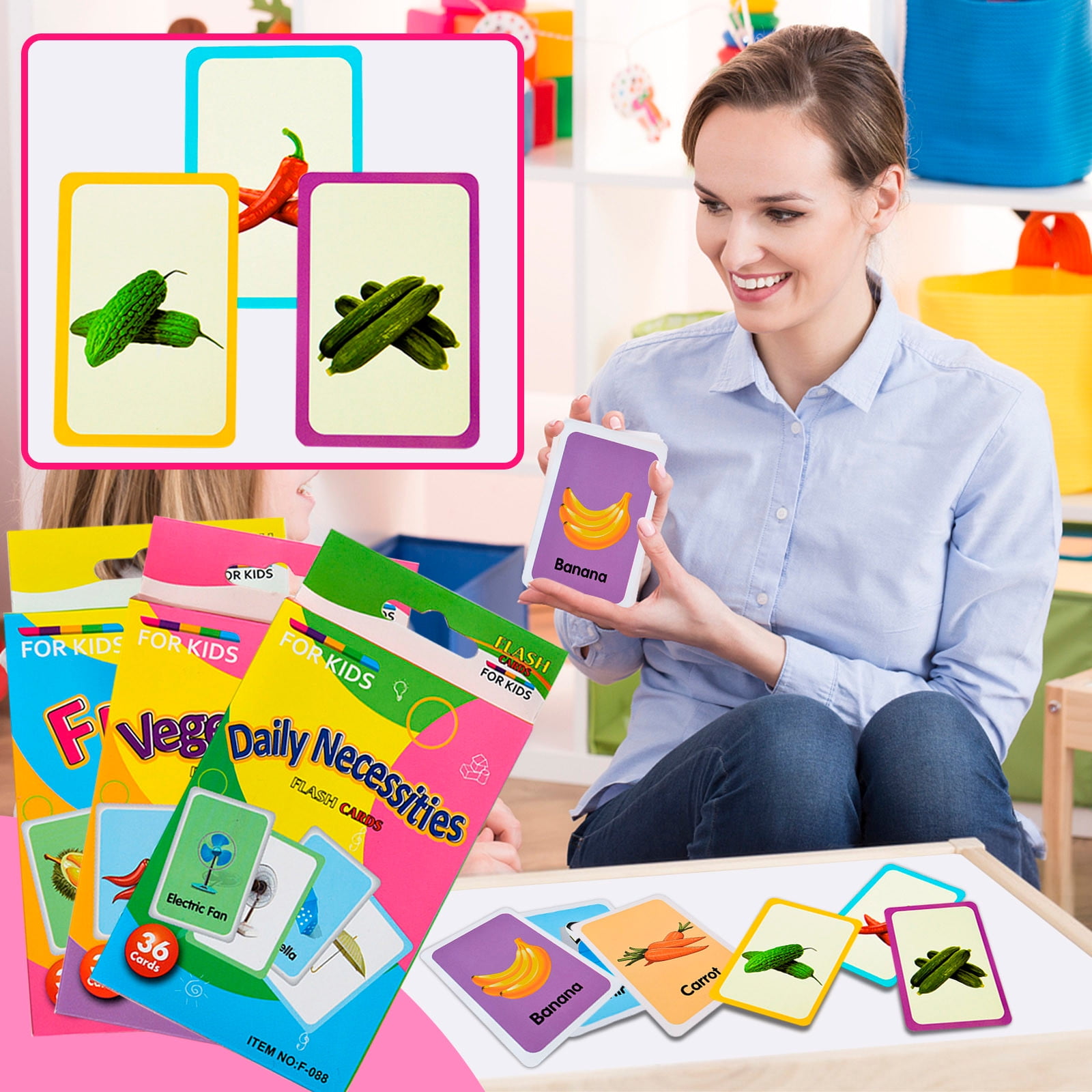 Nsxcdh Educational Flash Cards Toddlers First Words Double Sided 3.11x4 ...