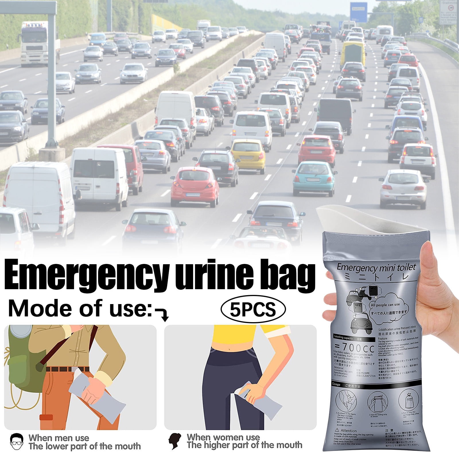 Nsxcdh Emergency Urine Bag 5 Pack Vehicle Mounted 700ml Ixpe Disposable ...