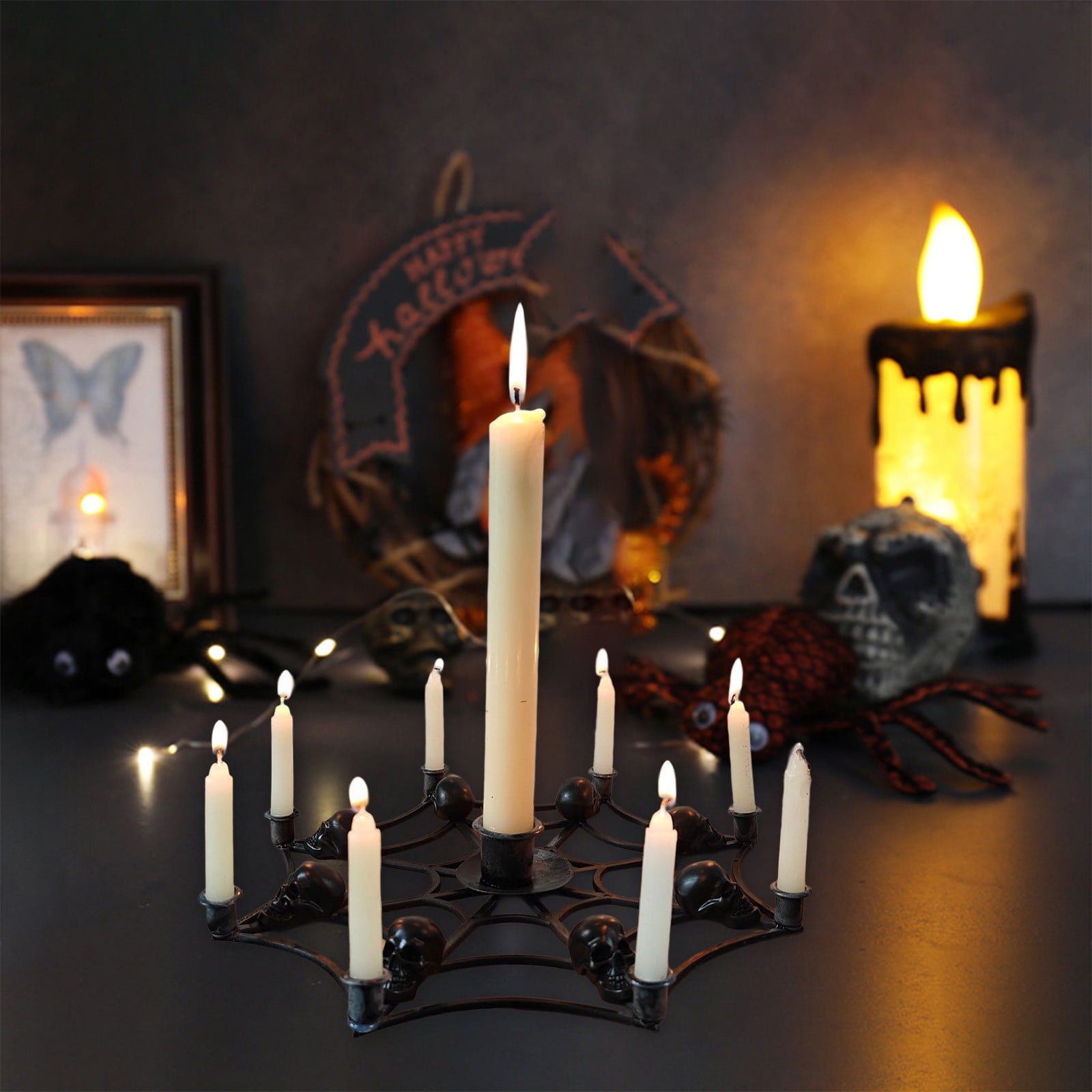 Nsxcdh Halloween Table Decor Skull Candle Holder Spider Web Decorative Ornament Spooky Table ...