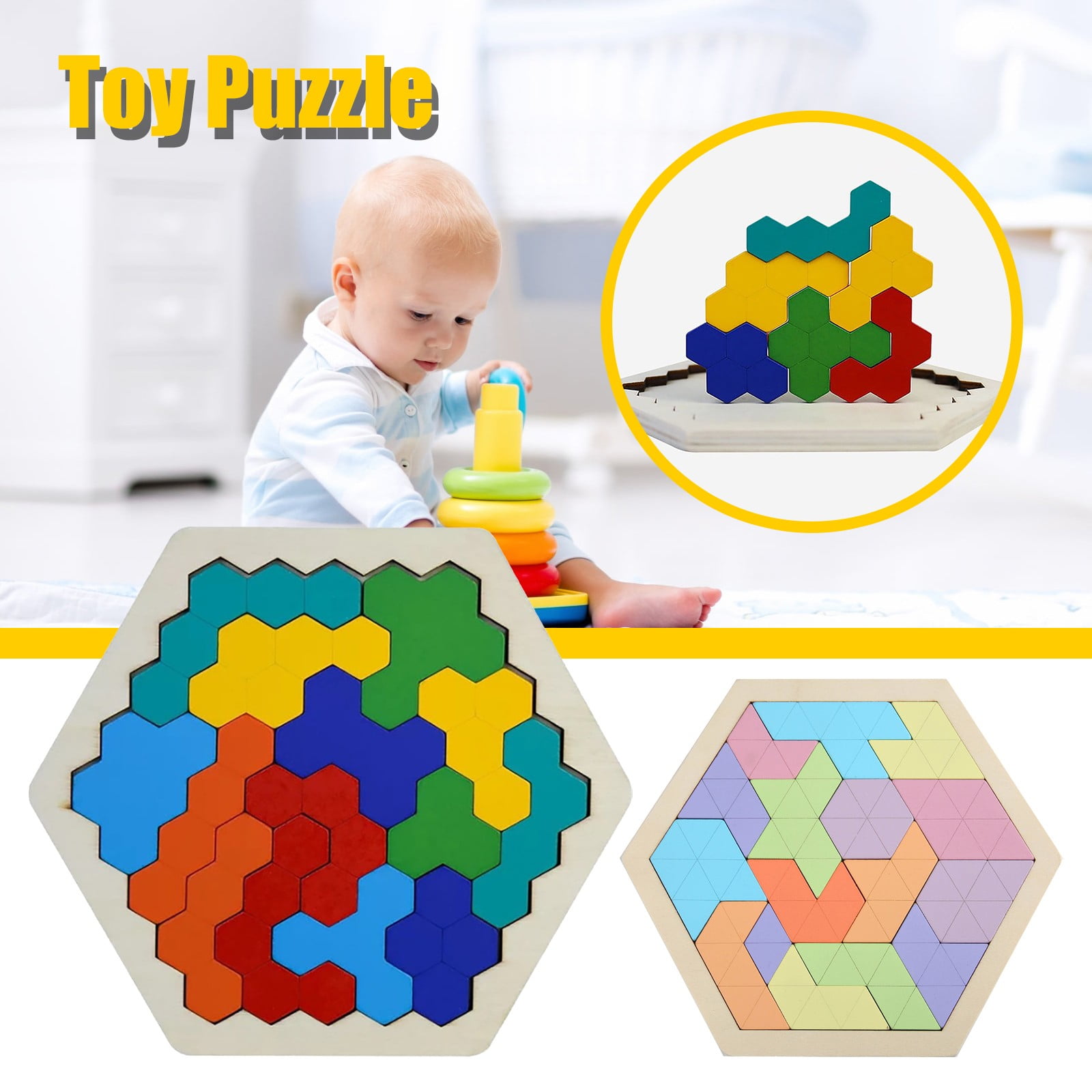 Nsxcdh Hexagonal Shape Wooden Puzzle, Brain Teaser, Wood, 7.1x6.3 In ...