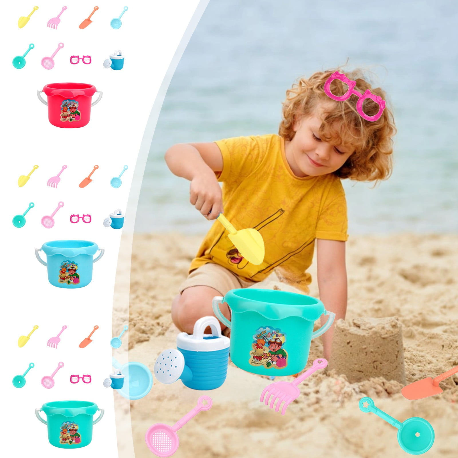 Nsxcdh Kids Beach Toy Set 9-Piece Summer Water Play Bucket Set with ...