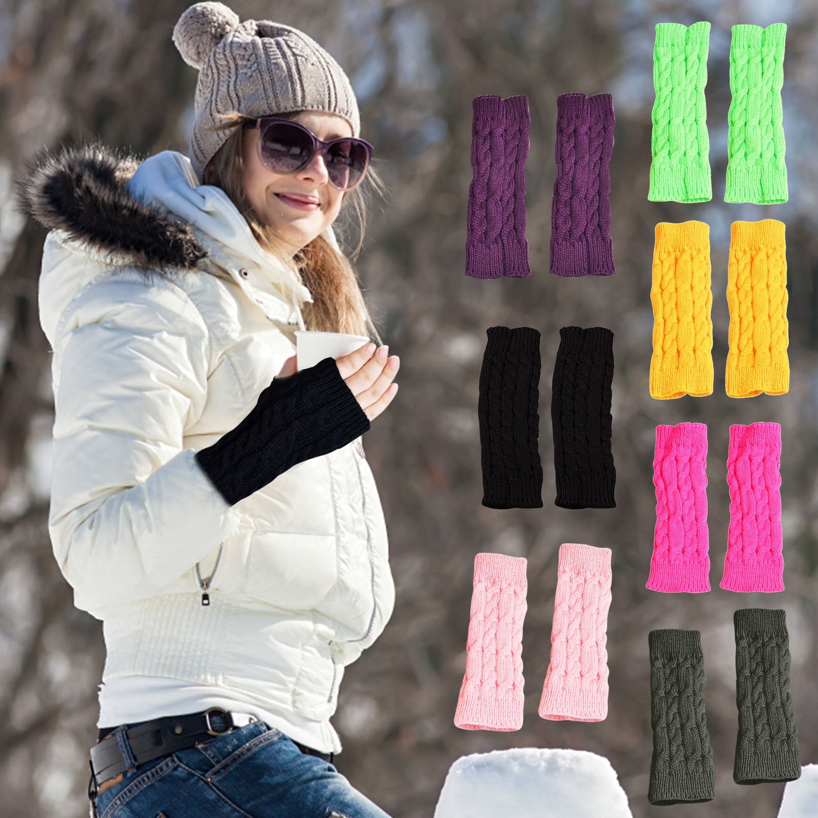 Nsxcdh Knitted Half Finger Gloves Wool Warm Cycling Mitts Cozy Fit For ...