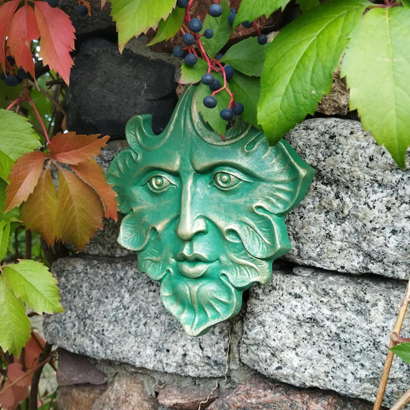 Nsxcdh Man Wall Art Sculpture Resin Green Mythical Face Handcrafted ...