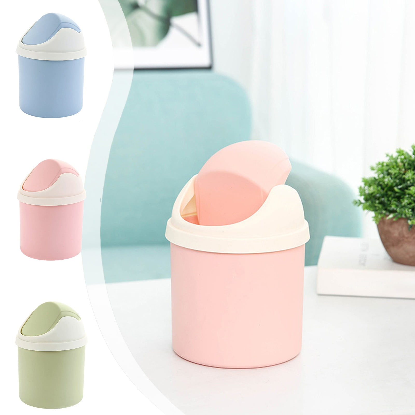 Nsxcdh Mini Trash Can Desktop Waste Bin with Secure Lid Plastic Shake ...