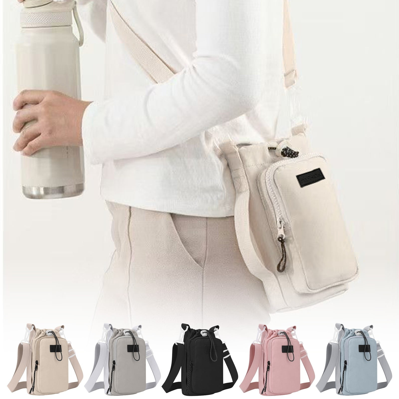 Nsxcdh Outdoor Crossbody Water Bottle Bag 9x3.9in Insulated Polyester ...