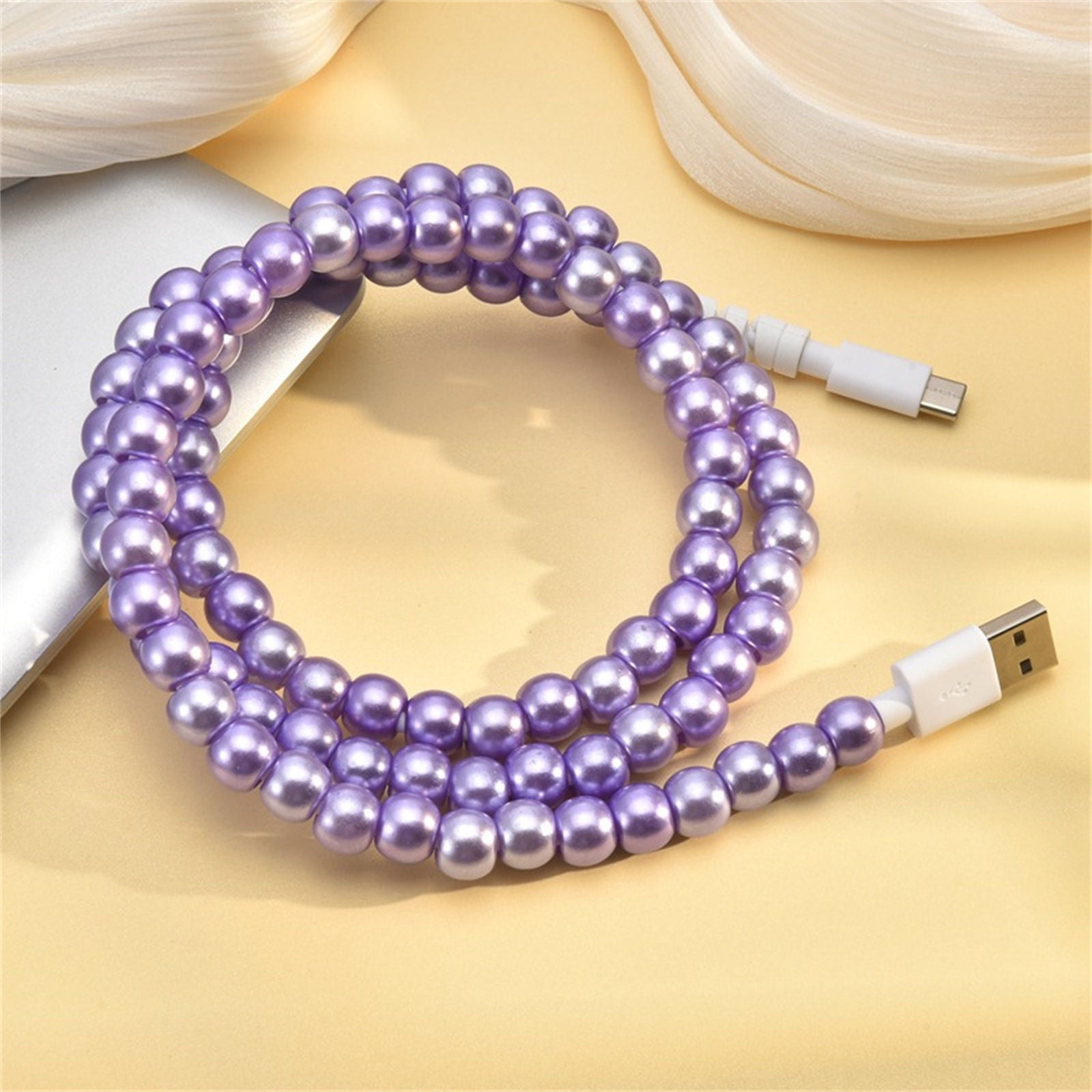 Nsxcdh Phone Accessories Beaded USB Charging Cable 1M Handmade Pearl ...