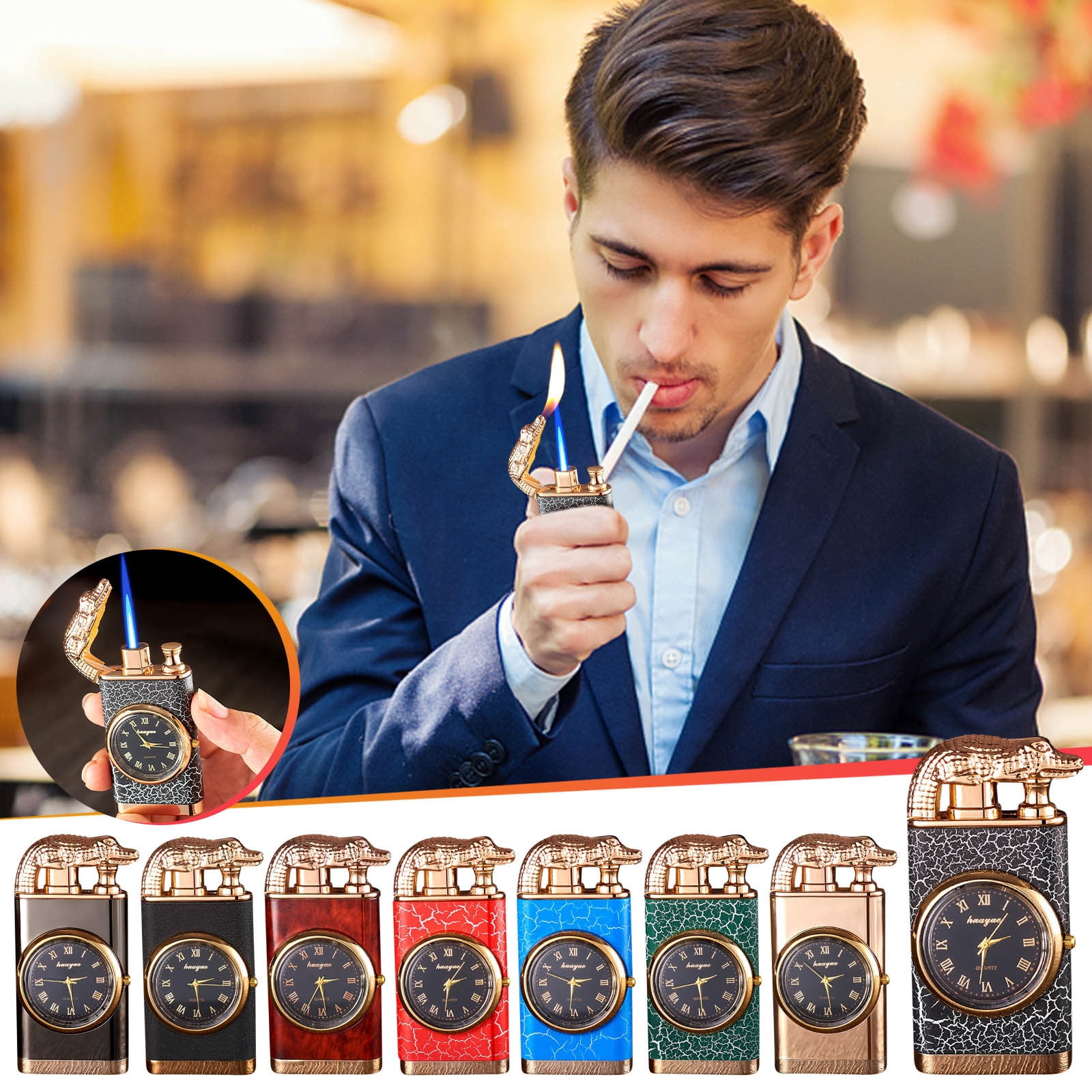 Nsxcdh Quartz Watch Lighter Windproof Blue Flame Dual Fire Switch ...