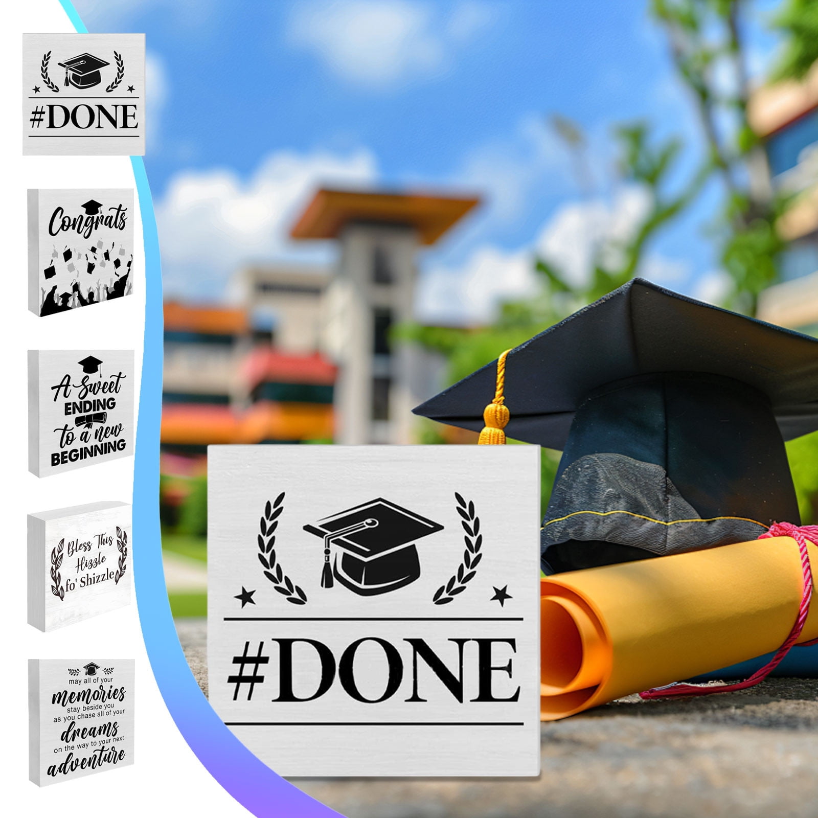 Nsxcdh Seasonal Decorative Decor Graduation Quote Wood Box Sign Decor Desk Sign Positive Behind ...