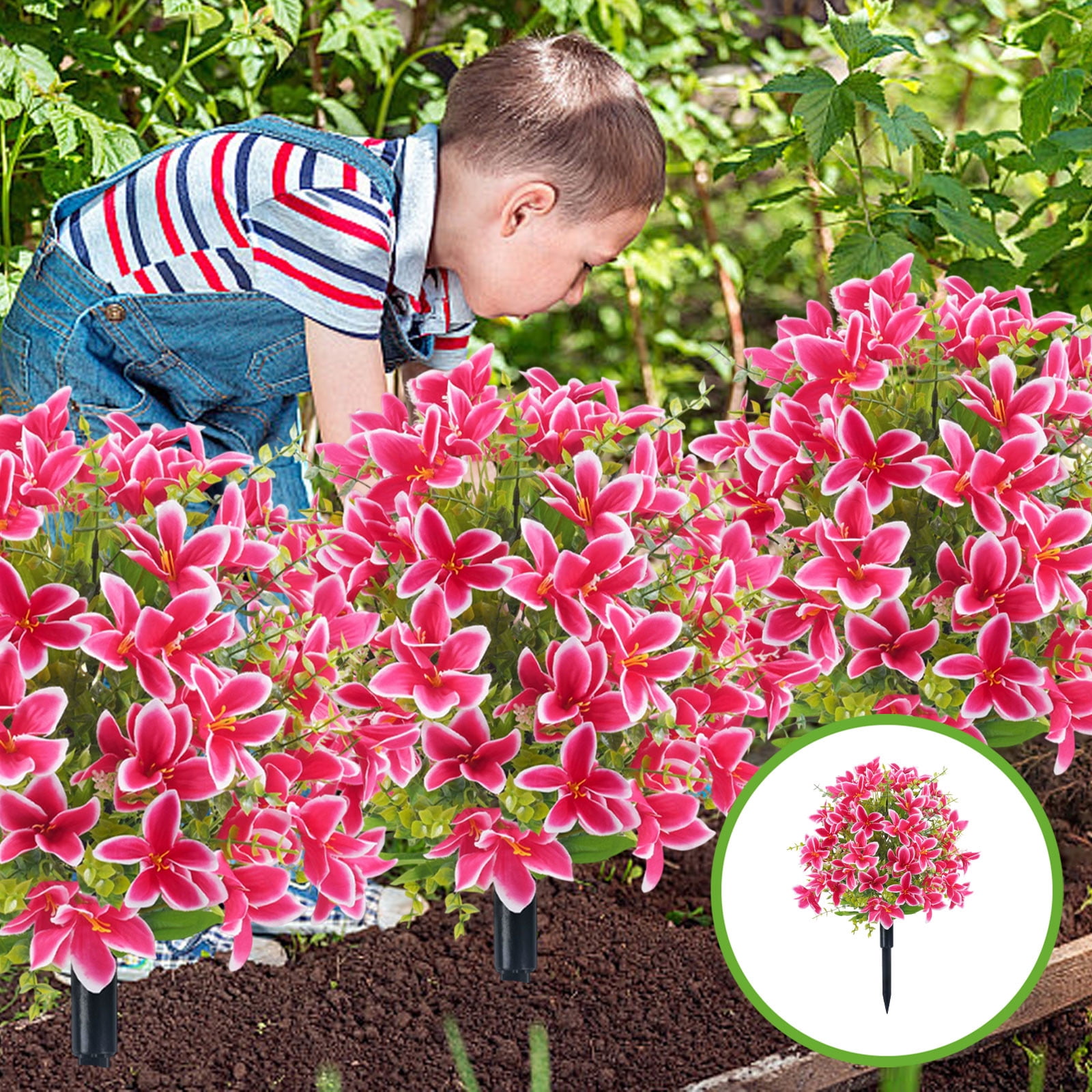 Nsxcdh Simulation Lily Flower Floor Insert Plastic 23.62x15.75in Ground Spike Realistic Greenery ...