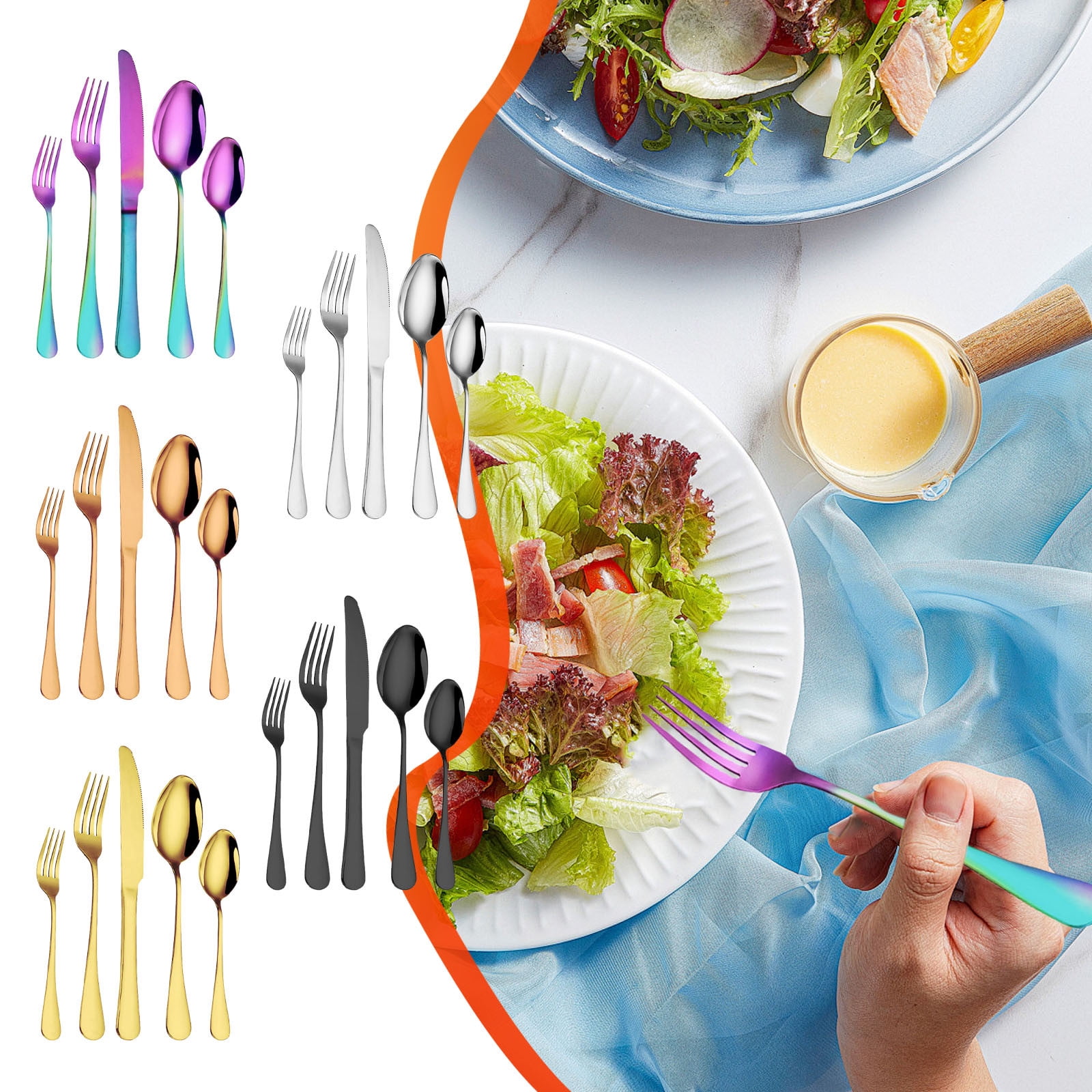 Nsxcdh Stainless Steel Cutlery Set,5pc,Mirror Polish,Modern,No Rust ...