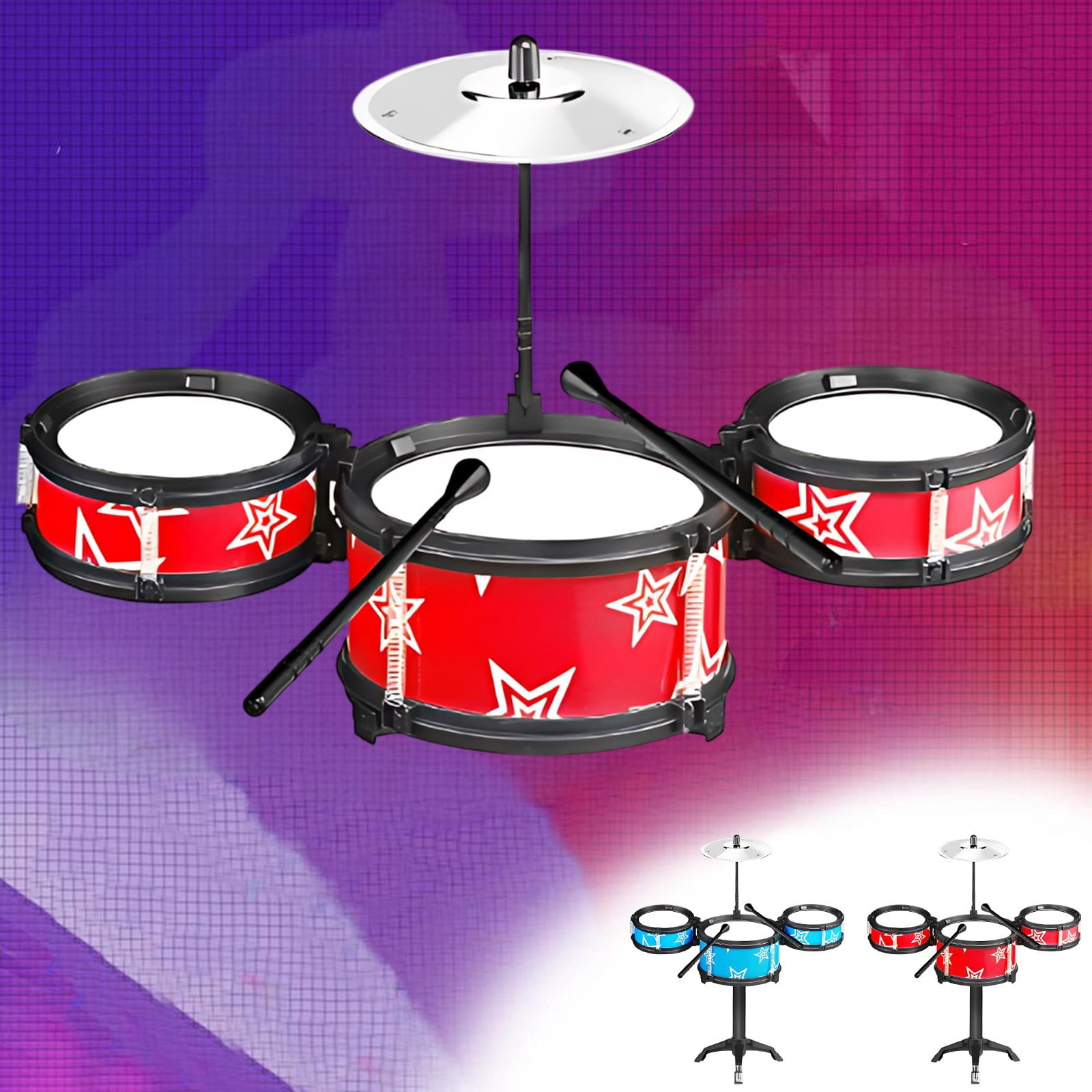 Nsxcdh Toddler Drum Kit Jazz Drum Set Kids 5 Drums Stools Alloy Plastic ...