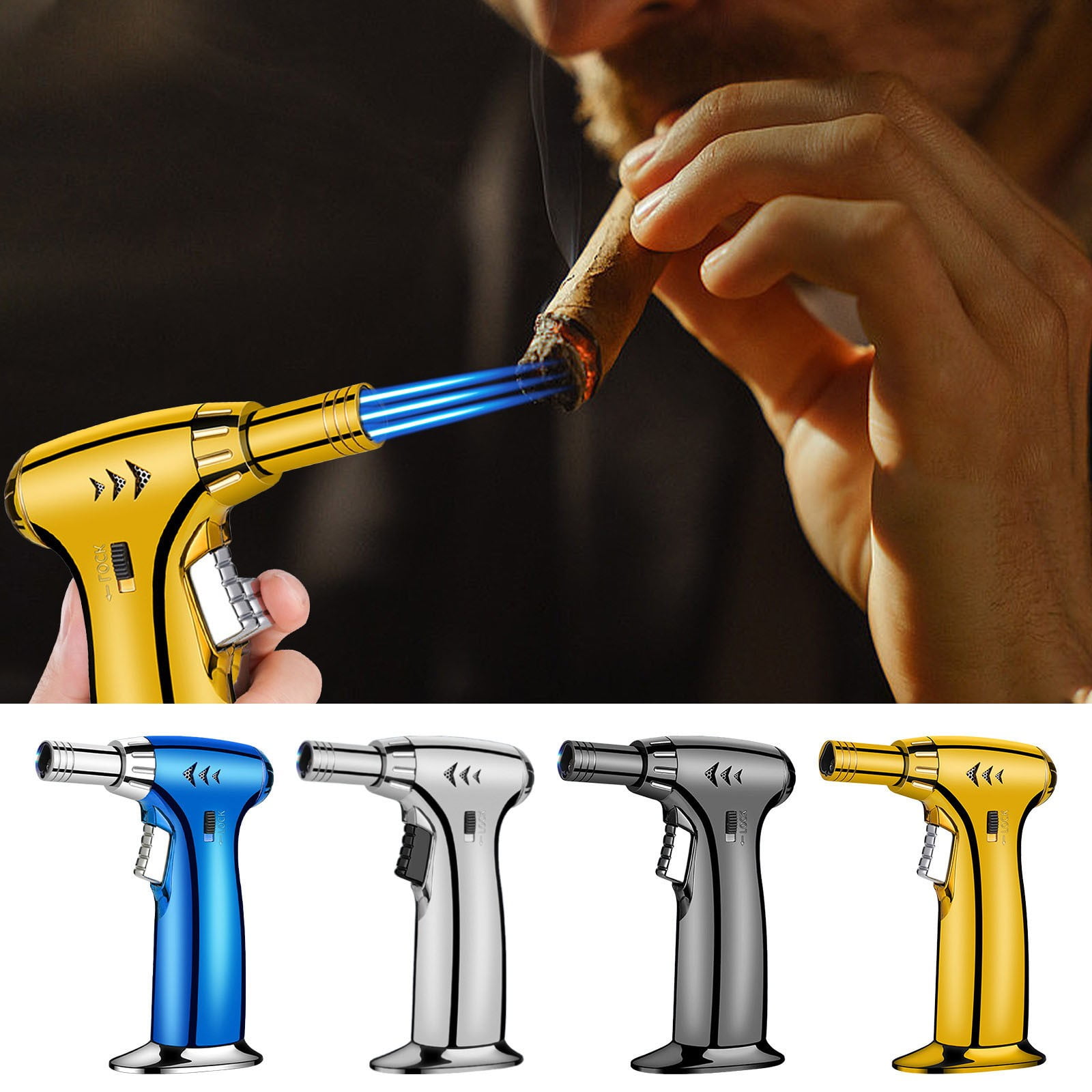 Nsxcdh Windproof Straight Torch Blue Flame Lighter Refillable Alloy ...