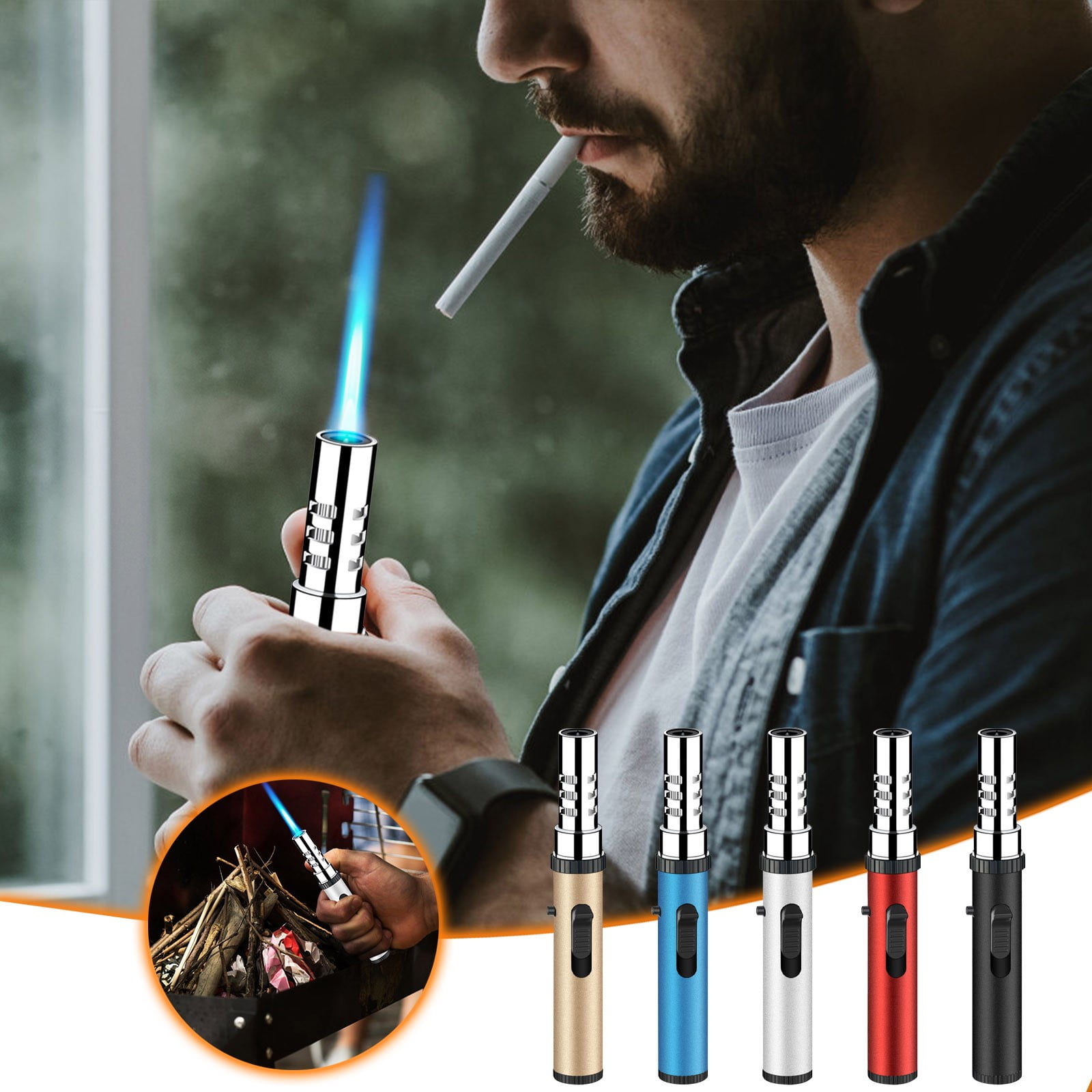 Nsxcdh Windproof Torch Blue Flame Lighter Refillable Adjustable Flame ...