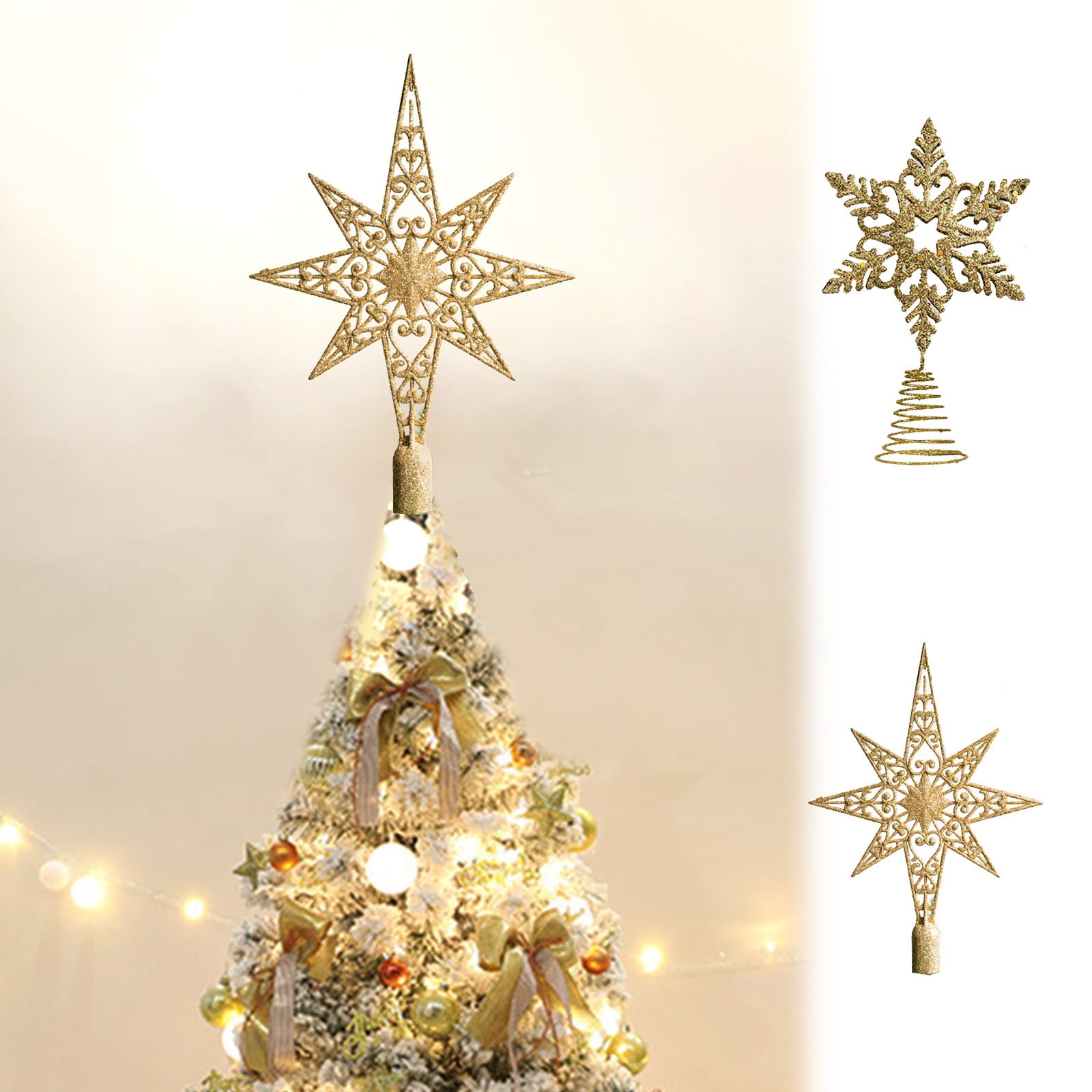 Nsxcdh Xmas Tree Topper Star Iron Plastic Gold 10.23in Built in Light ...