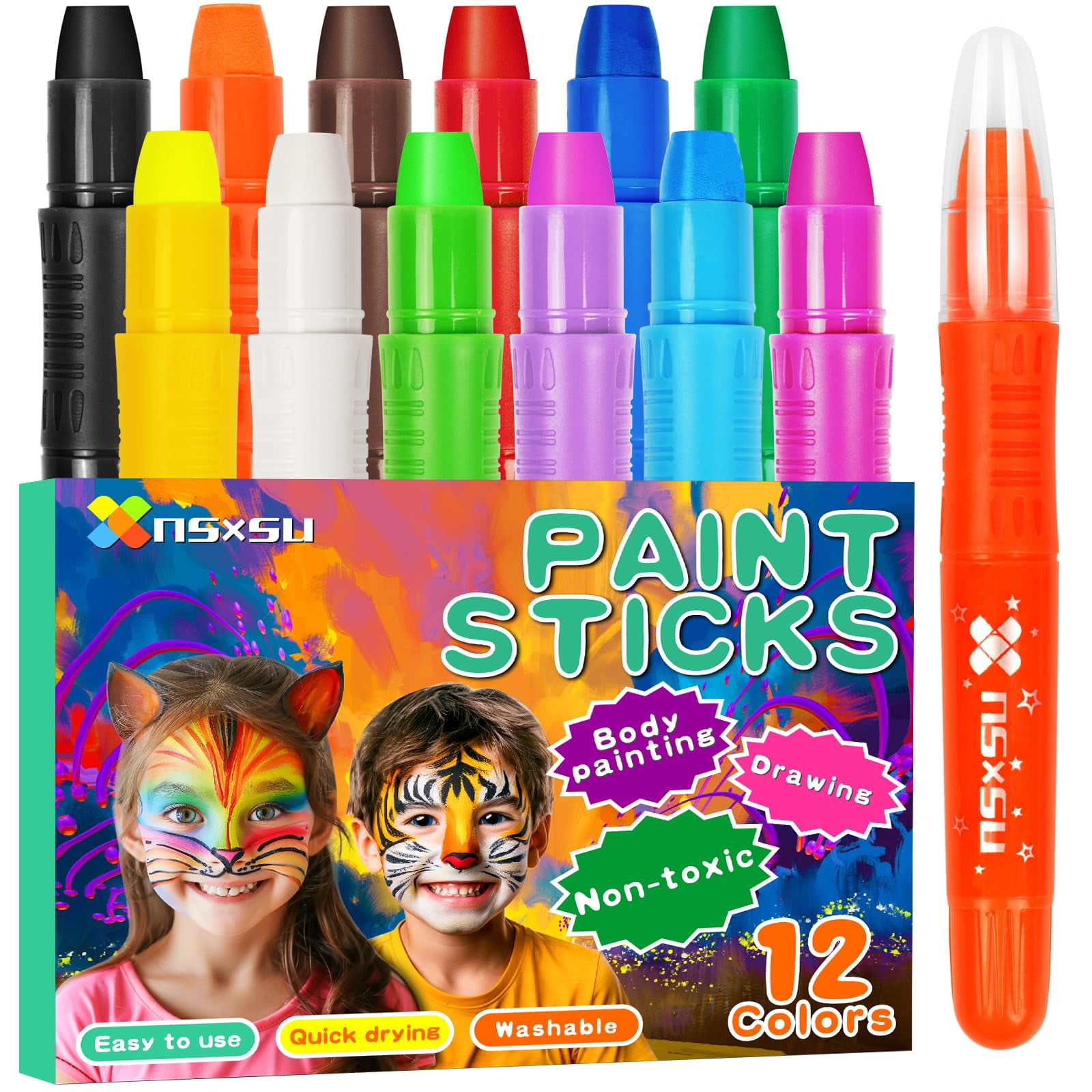 Nsxsu 12 Colors Face Paint Sticks for Kids, Washable Face Painting for ...