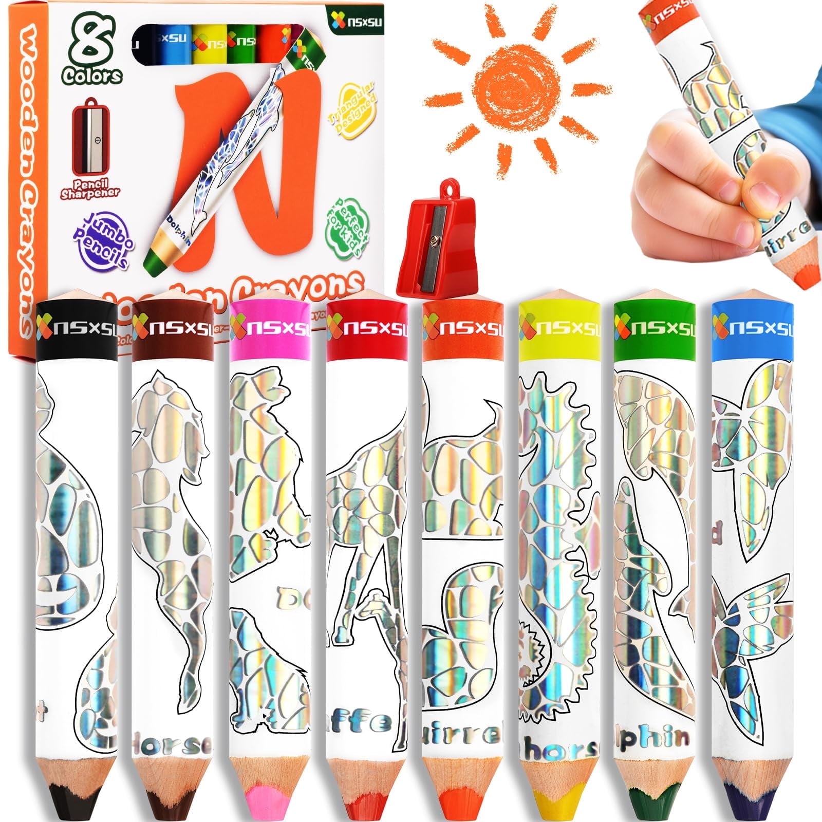 Nsxsu Wooden 3-in-1 Jumbo Colored Pencils, Chunky Crayons for Kids ...