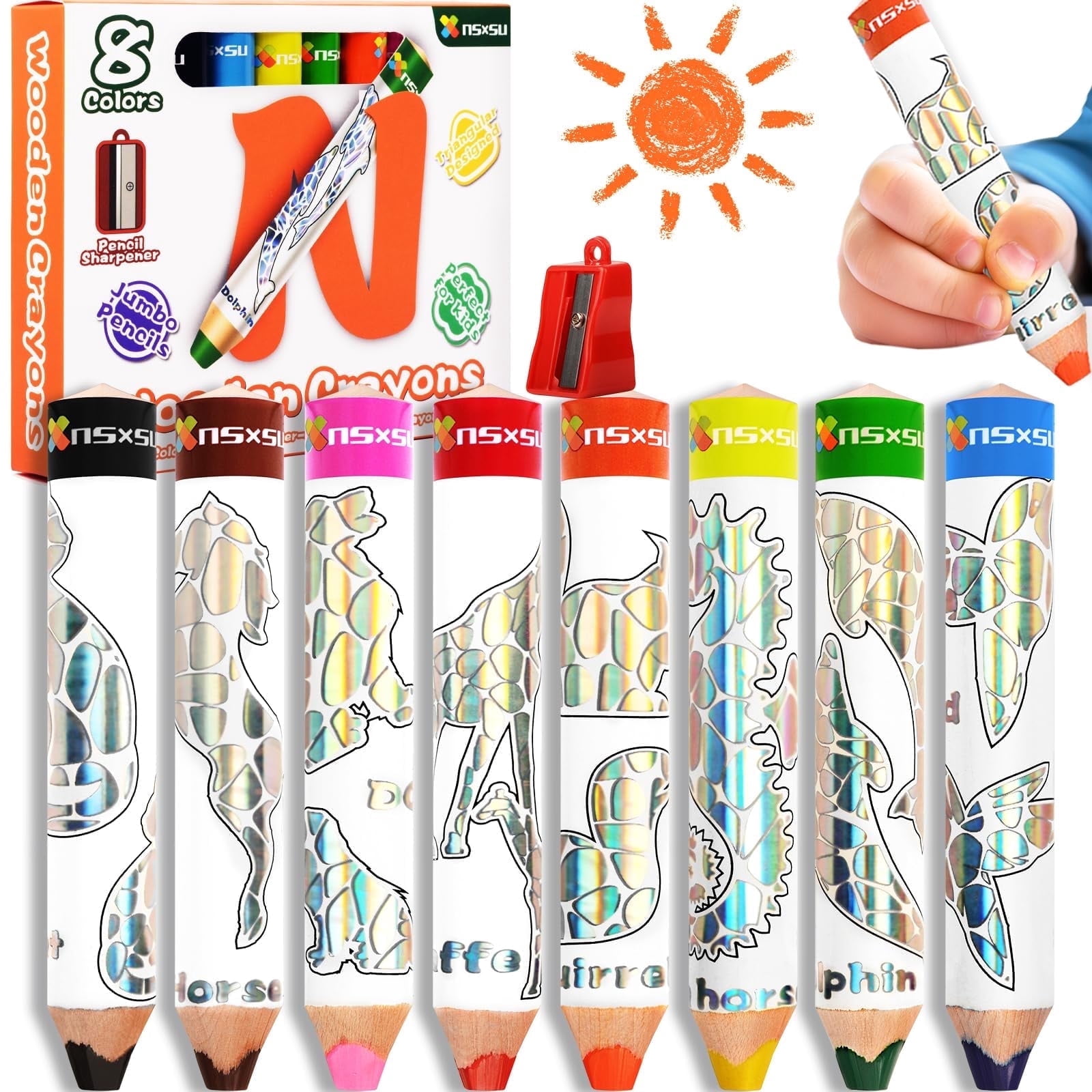 Nsxsu Wooden 3 in 1 Jumbo Colored Pencils, Chunky Washable Crayons ...