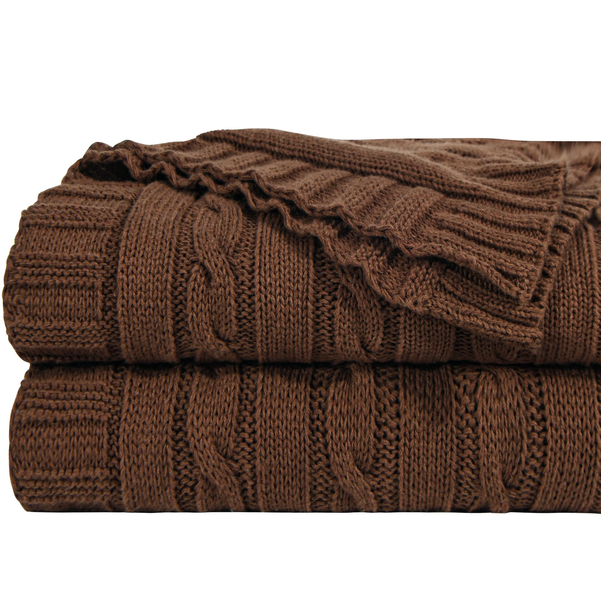 Ntbay Life Comfort Natural Solid Brown 100% Cotton Cable Knit Throw ...
