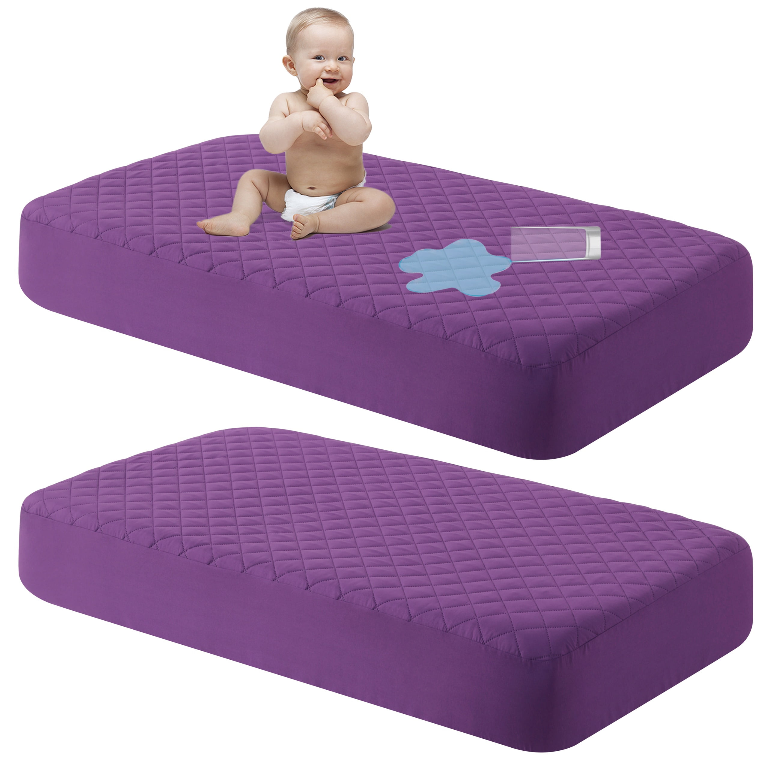 Ntbay 2 Pack Quilted Toddler Waterproof Fitted Sheets, Ultra Soft ...