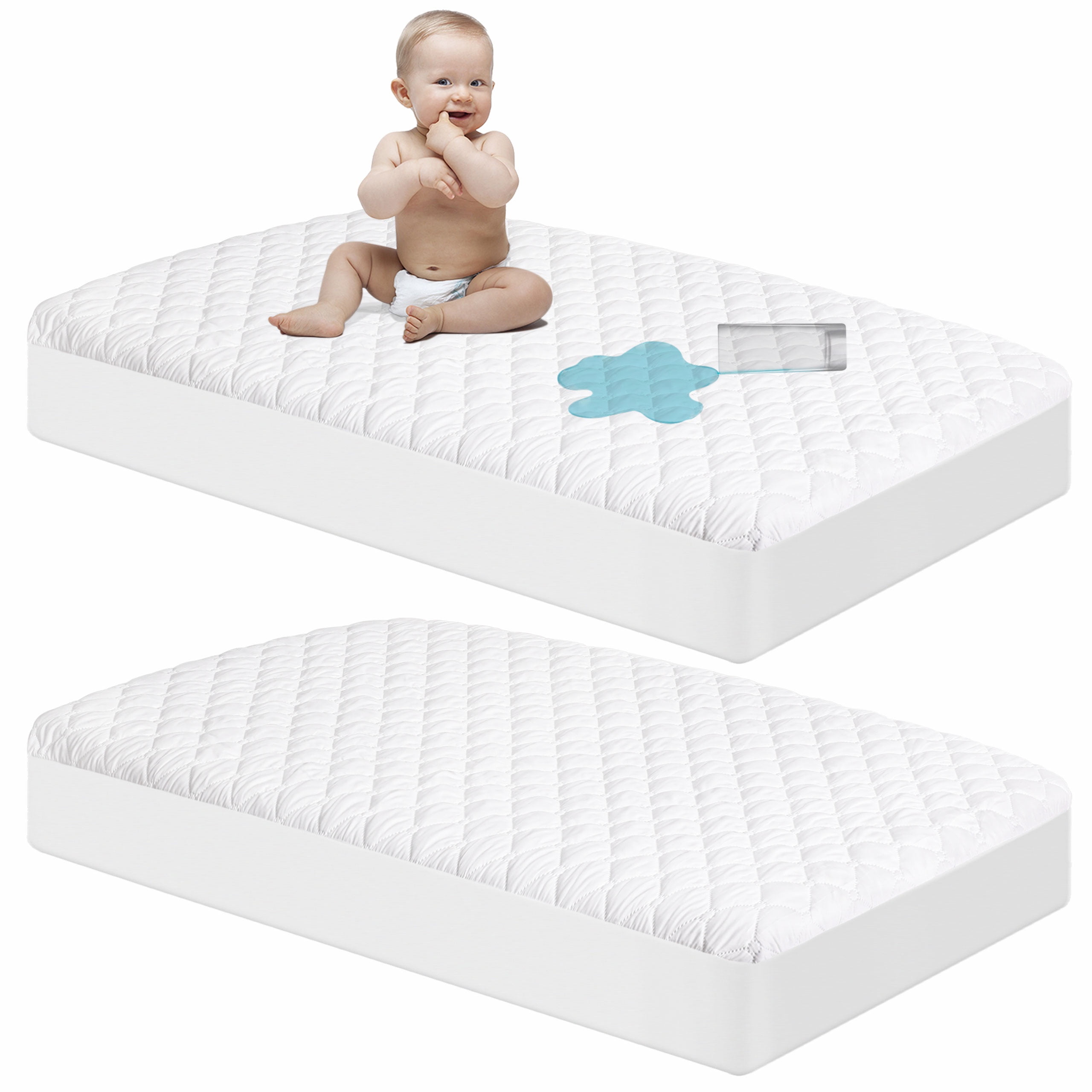 Ntbay 2 Pack Quilted Toddler Waterproof Fitted Sheets, Ultra Soft ...