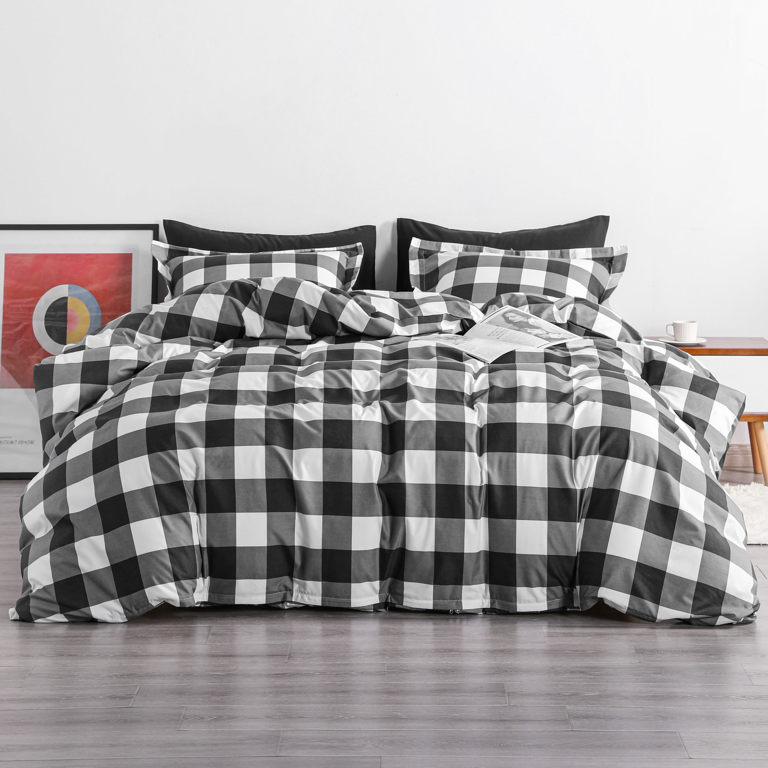 Ntbay 2-Pieces Microfiber Ultra Soft Grid Print Duvet Cover Set with ...