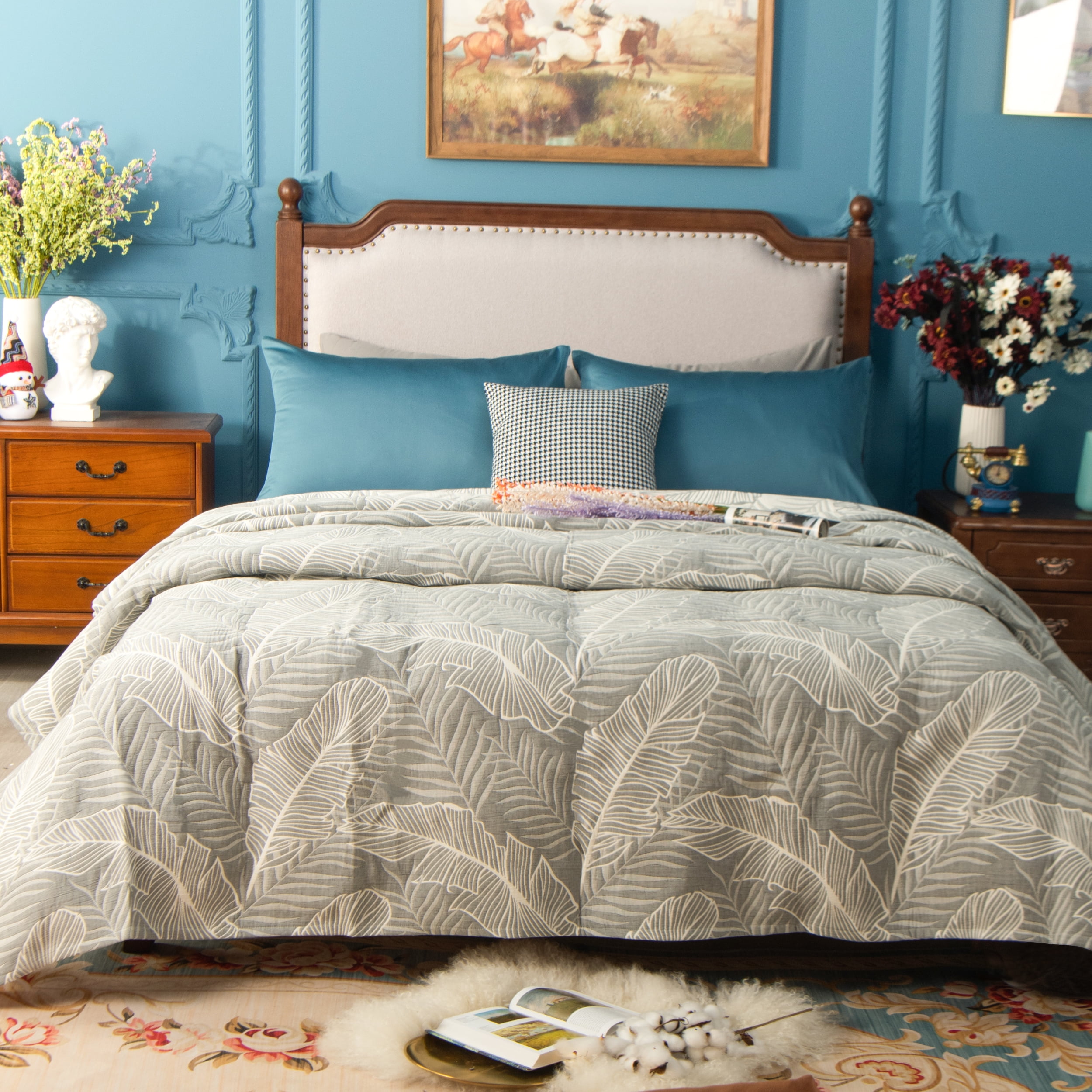 Ntbay 3 Layers Cotton Muslin Queen Bed Blanket, Super Soft Breathable ...