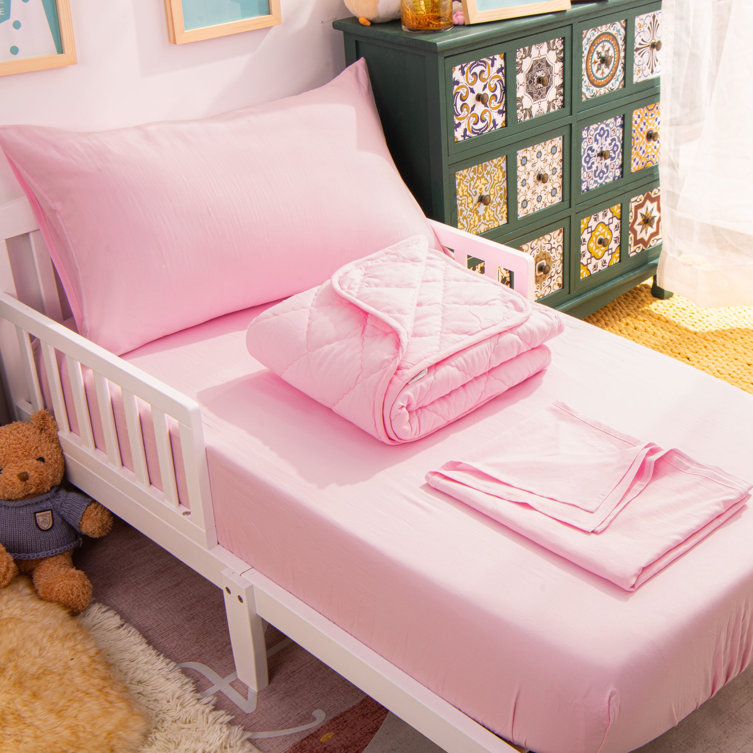 NT Bay Microfiber Toddler Bedding Set, Crib Size, Pink, Includes ...